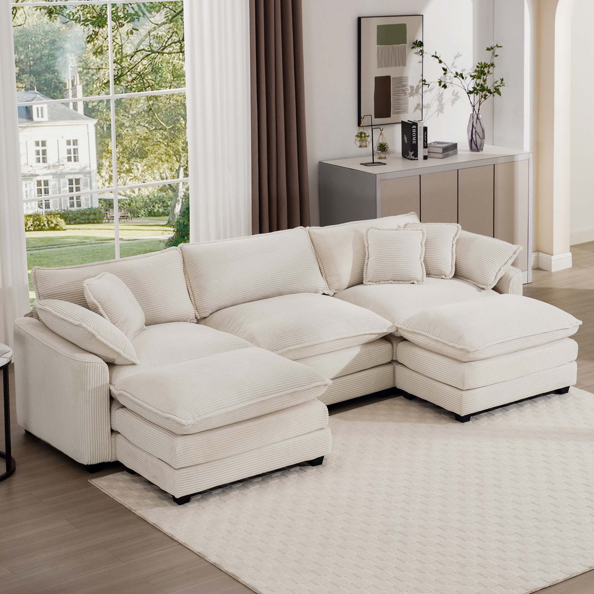 Newboti Oversized Modular Cushion Sofa with Ottomans, Comfy Upholstered ...