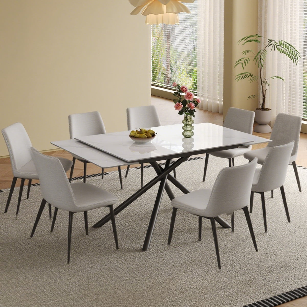 Newboti Retractable Sintered Stone Dining Table Set,Featuring a modern ...