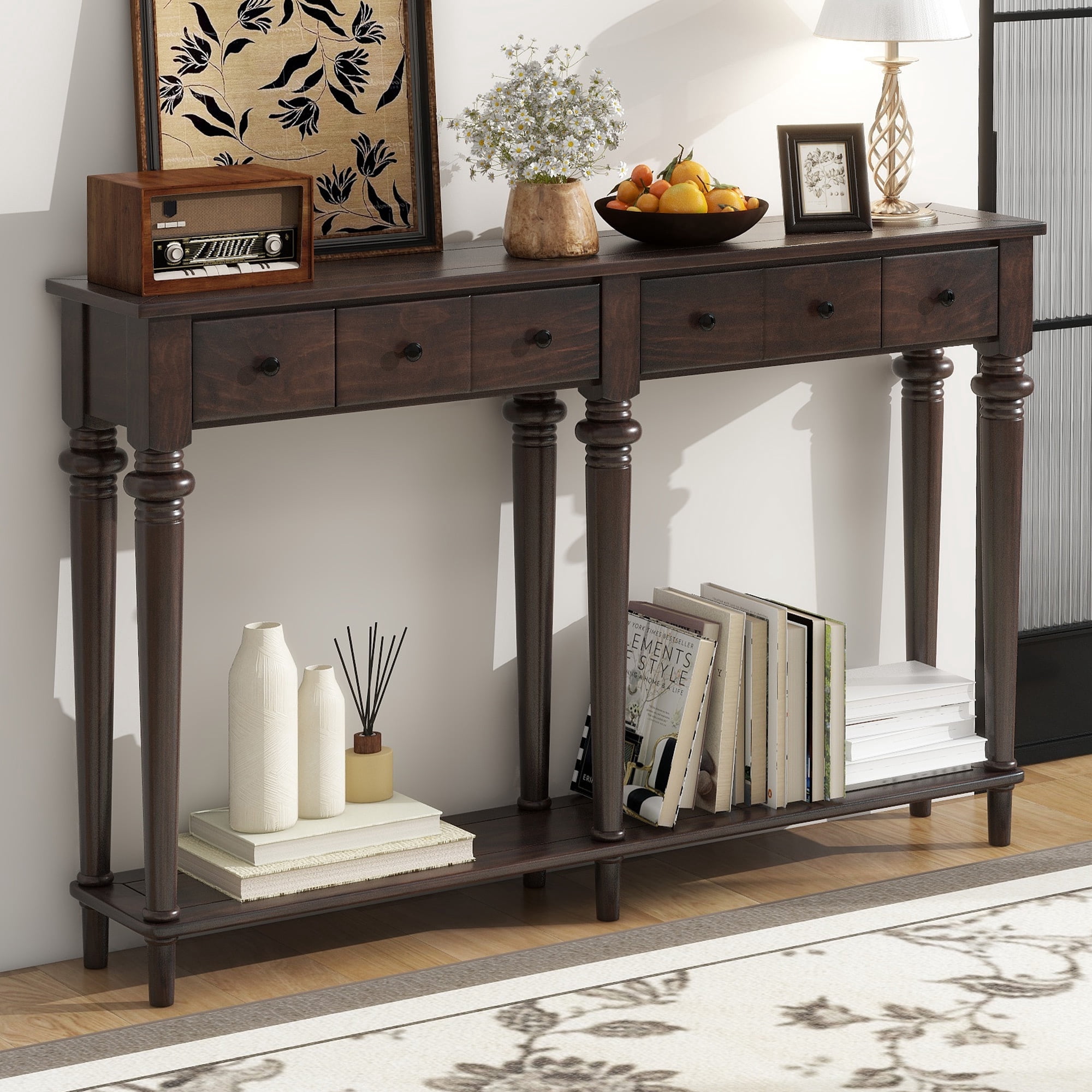Newboti Retro Console Table with 4 Drawers and Open Shelf, perfect for ...