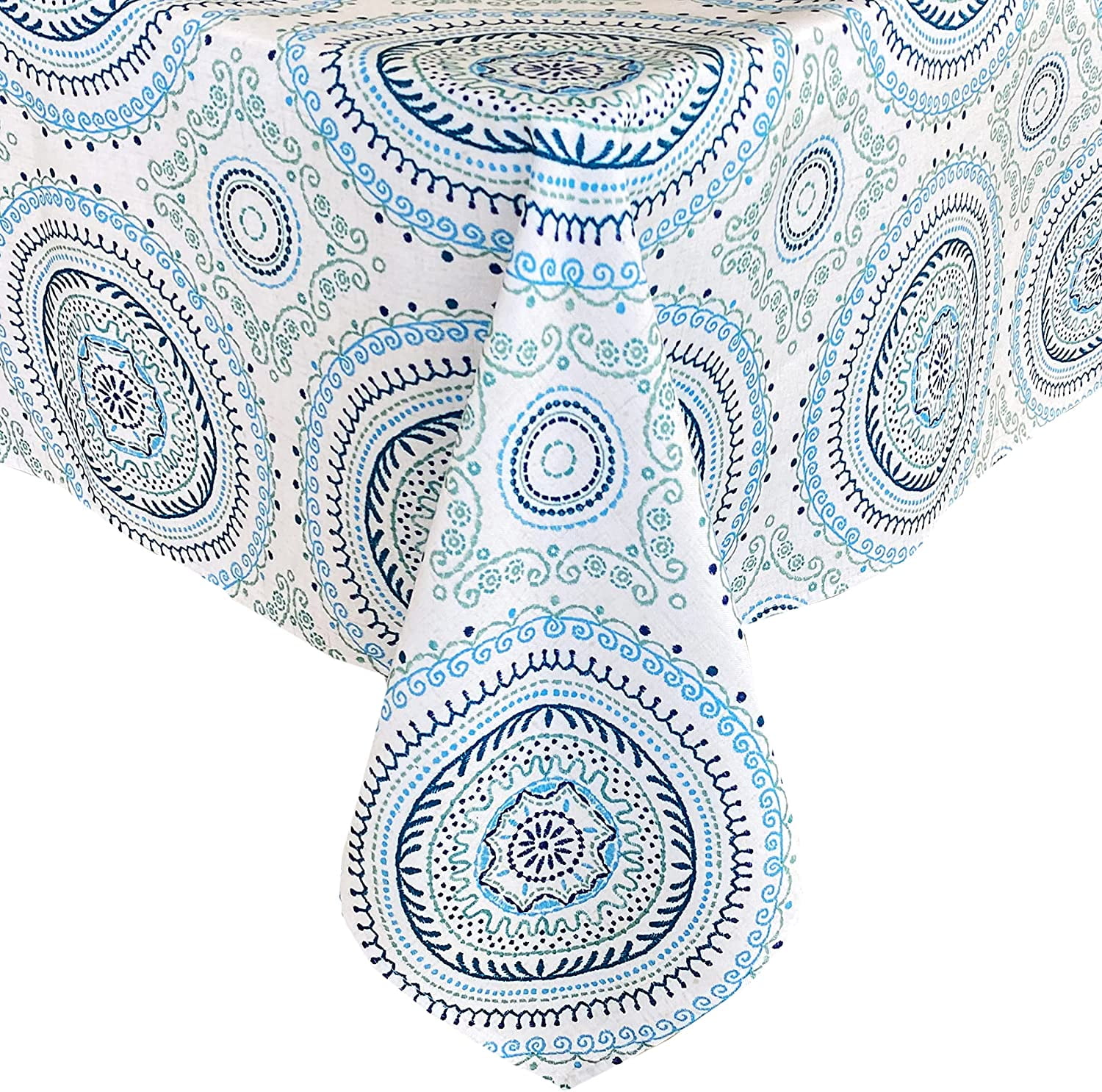 Newbridge 60 x 120 Inch Rectangle Fabric Tablecloth, Blue Circle Stitch ...