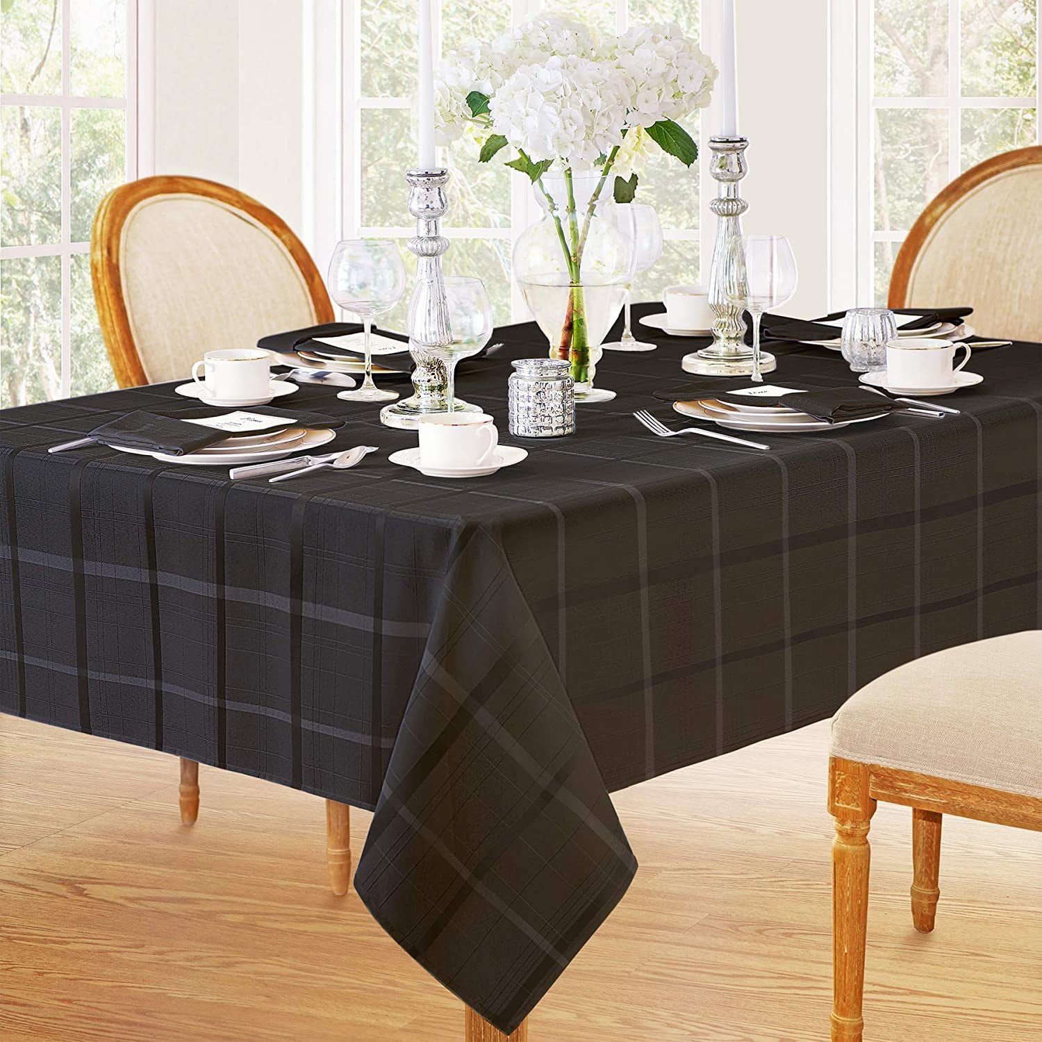 Newbridge Black Elegance Plaid 60 x 144 inch Rectangle Fabric Dining ...