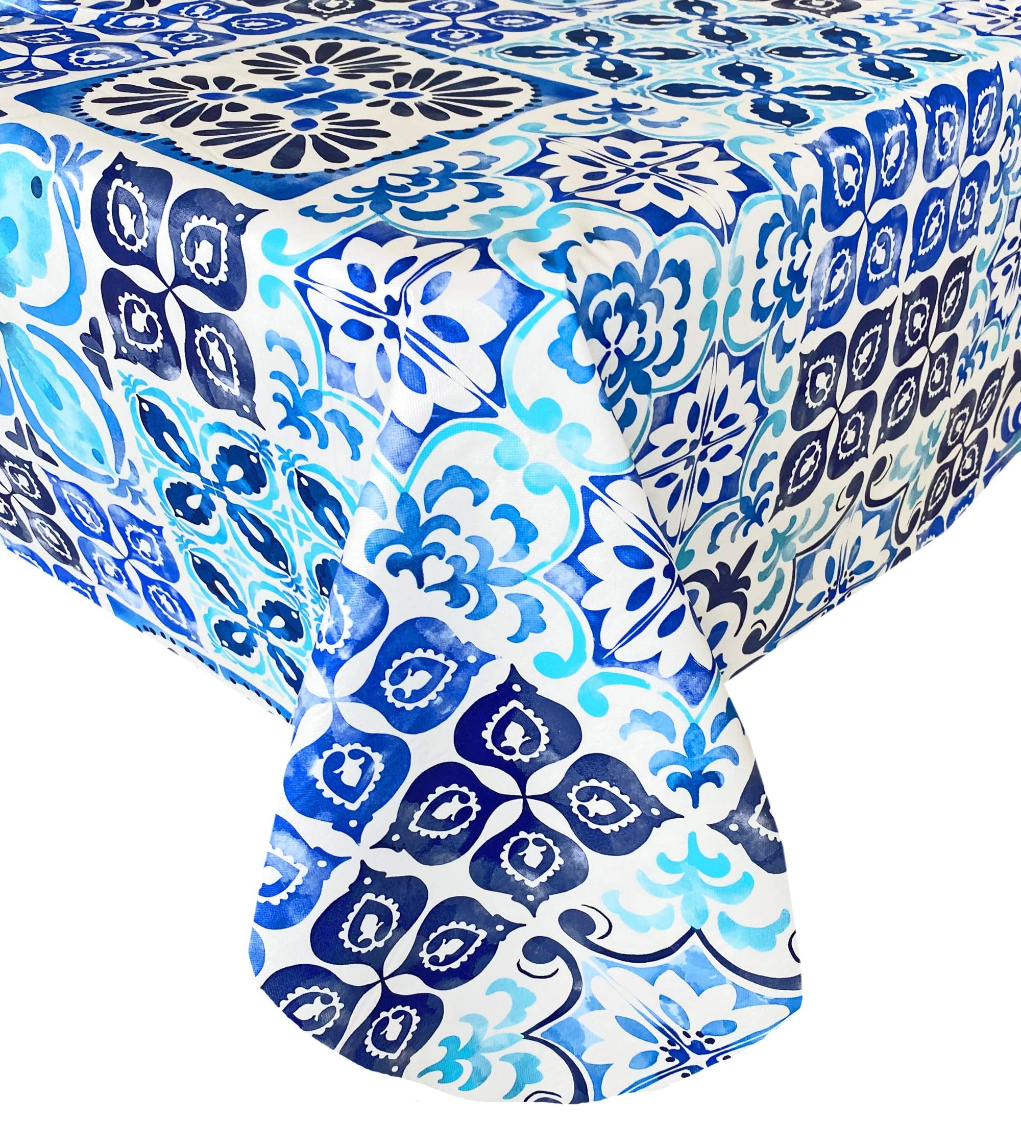 Newbridge 60 x 84 Inch Oval Vinyl Tablecloth with Flannel Backing ...