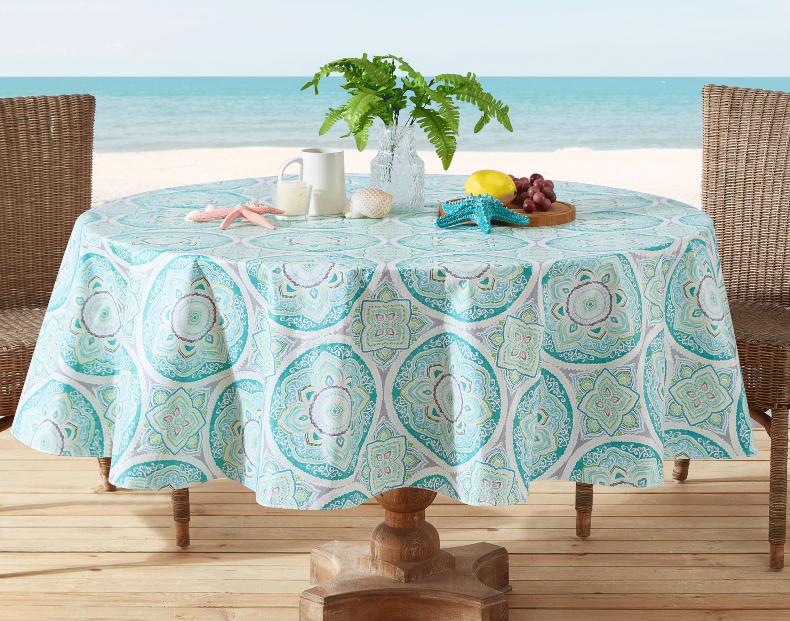 Newbridge Adriatic Medallion 70 inch Round Vinyl Tablecloth with ...