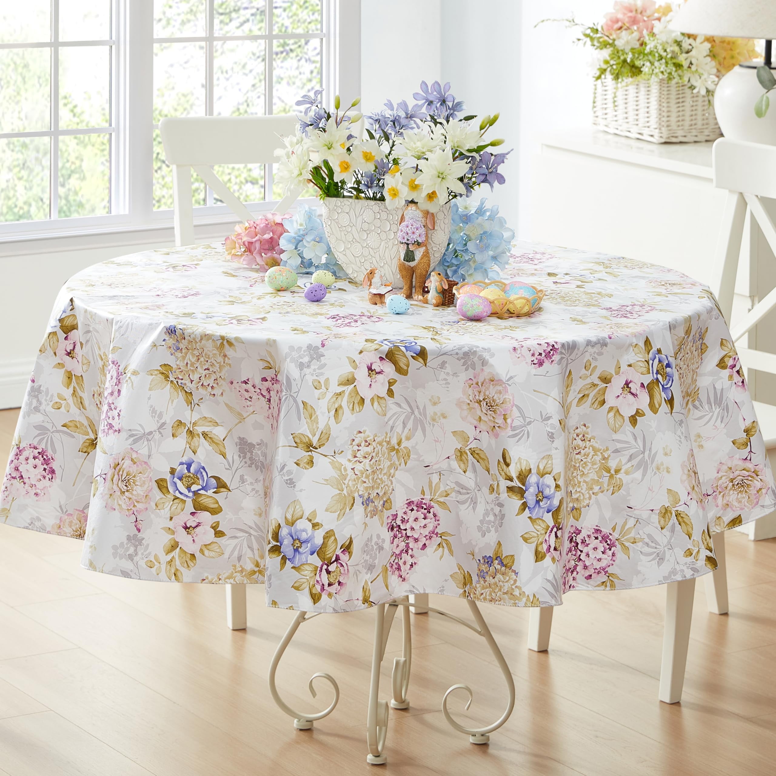 Newbridge Avery Garden Hydrangea Floral 70 inch Round Vinyl Tablecloth ...