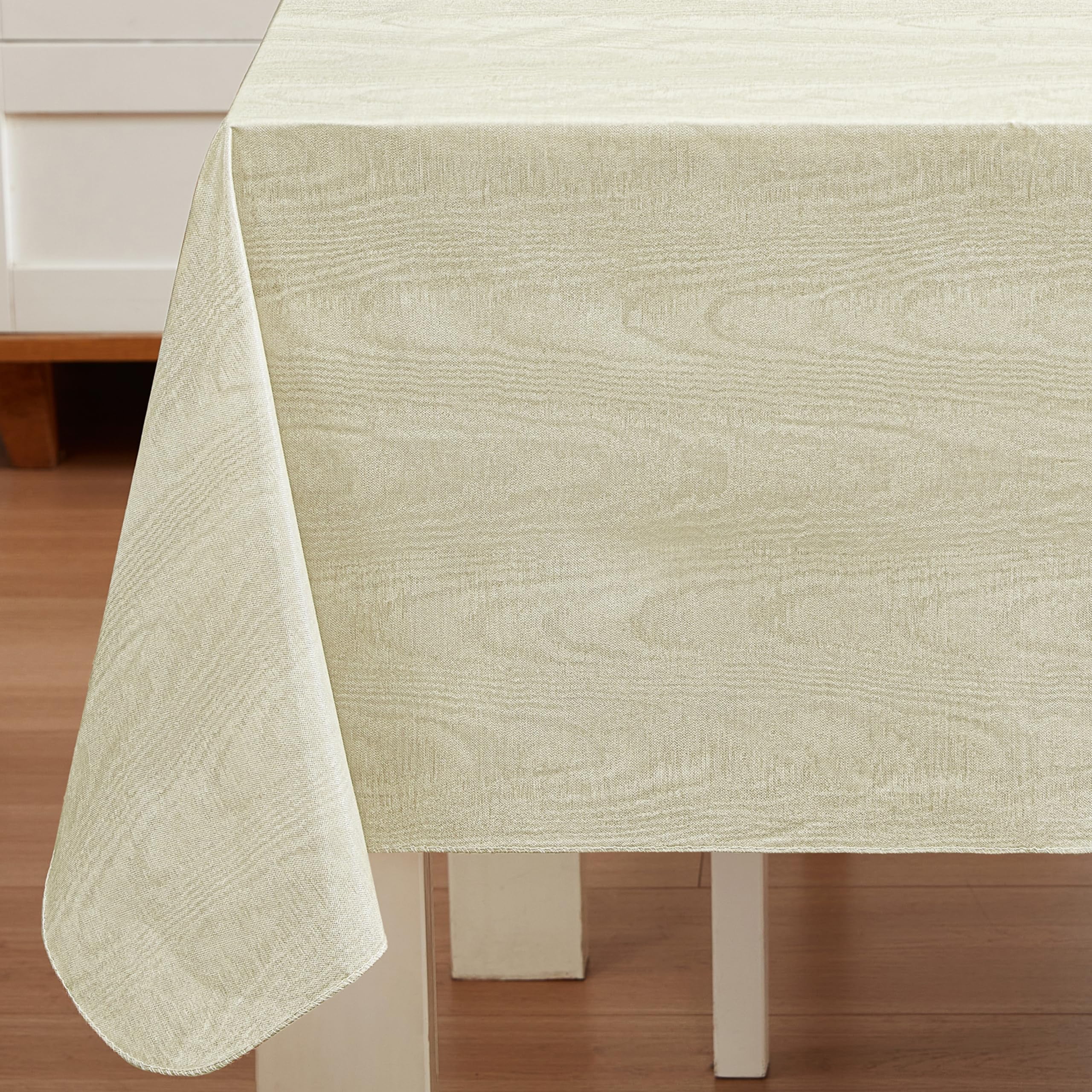 Beige Moire Wavy Solid 52 x 52 inch Square Vinyl Dining Tablecloth with ...
