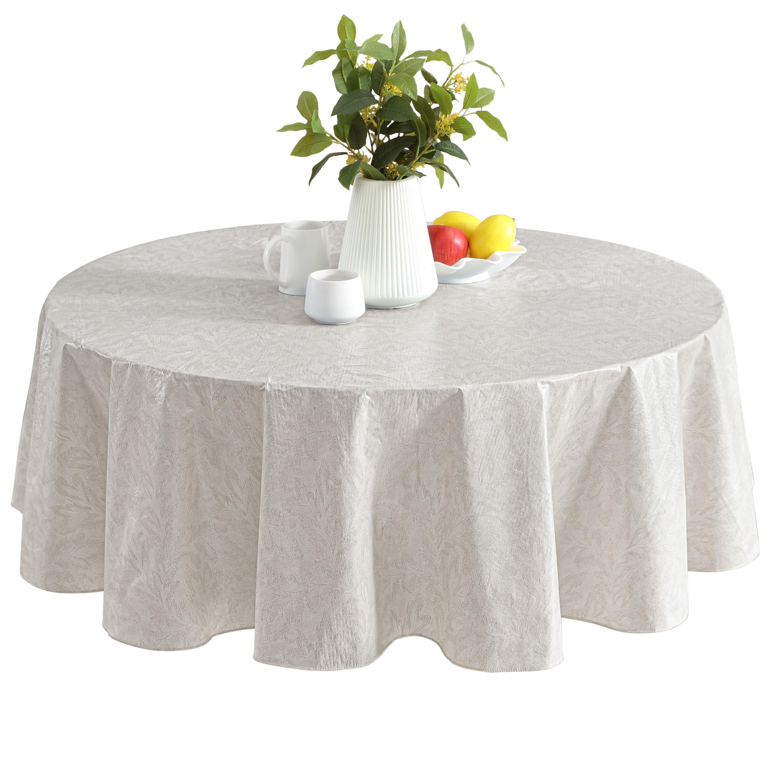 NEWBRIDGE, Round Vinyl Tablecloth, 70 inch, Beige Napa Leaf - Walmart.com
