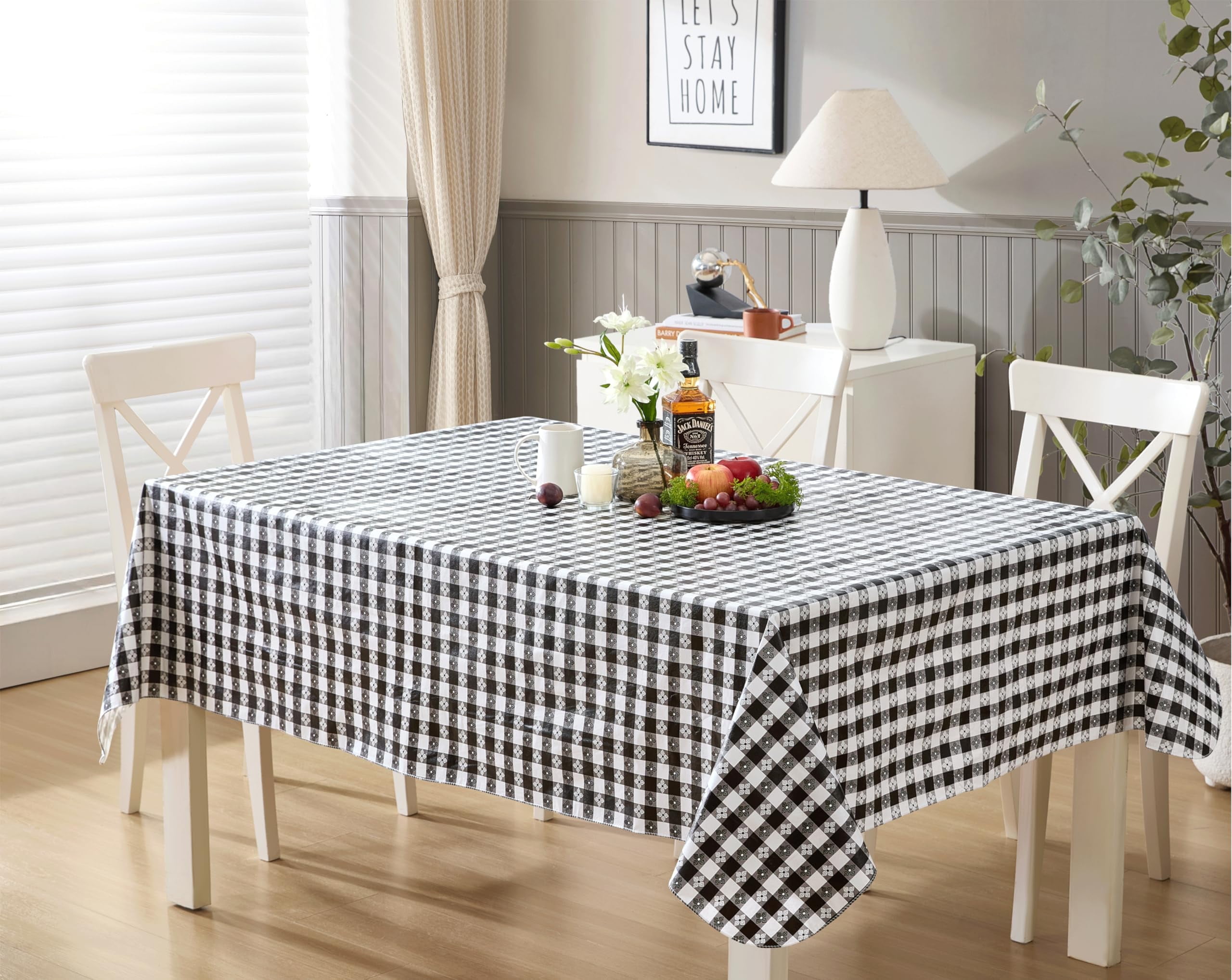 Black Café Bistro Tavern Check 60 x 102 inch Rectangle Vinyl Dining ...