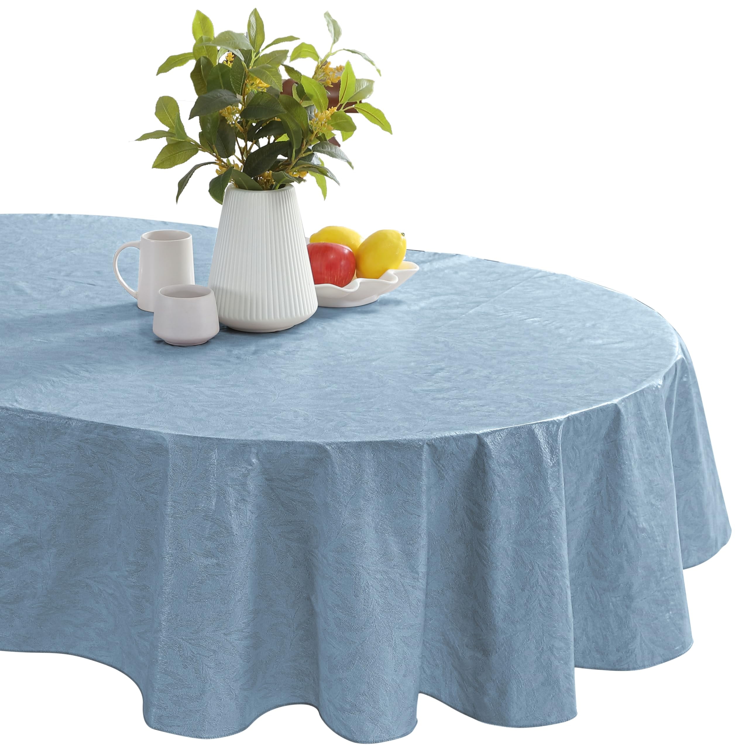 Newbridge Blue Napa Leaf Solid Color 60 x 102 inch Oval Vinyl Flannel ...