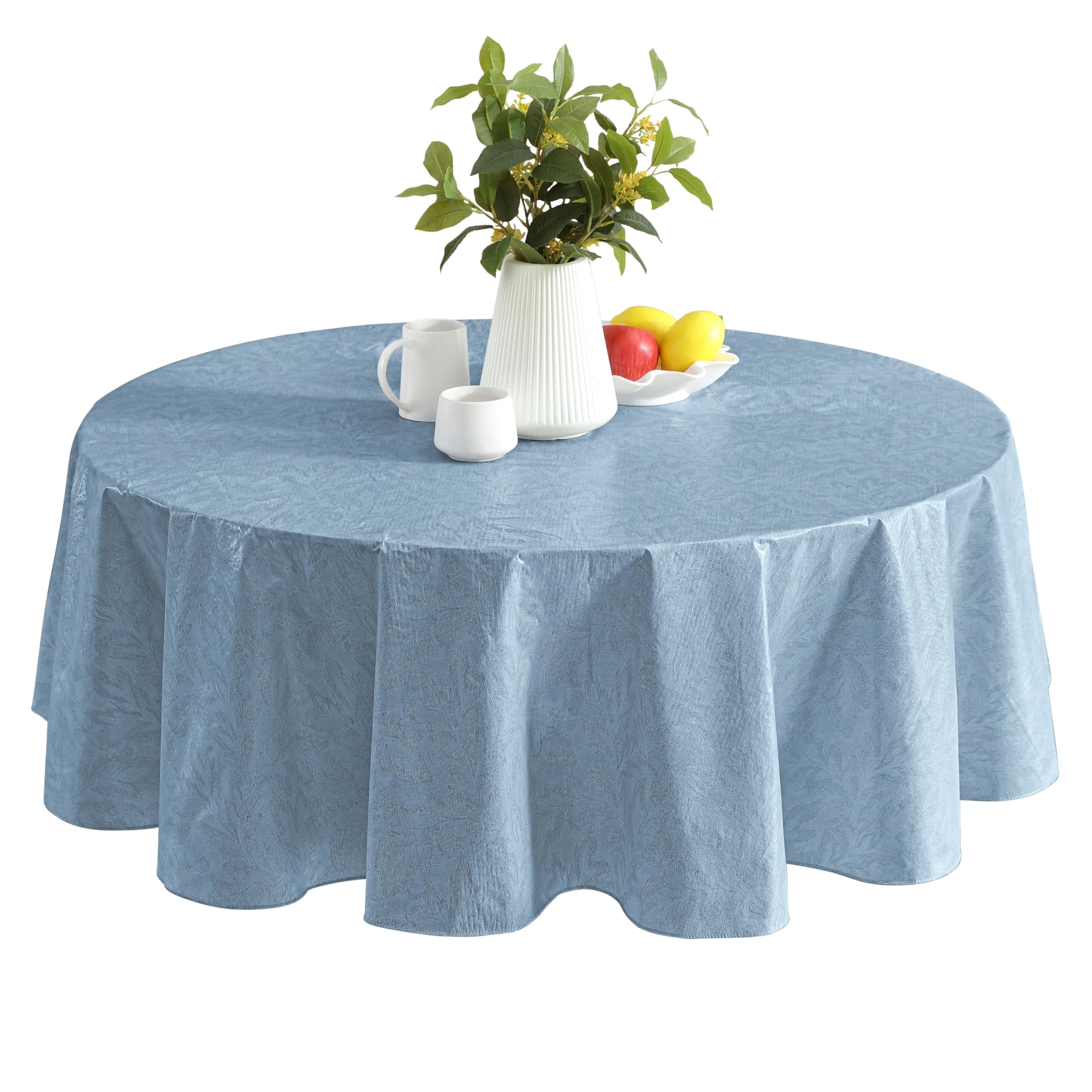 Newbridge Blue Napa Leaf Solid Color 70 inch Round Vinyl Flannel Backed ...