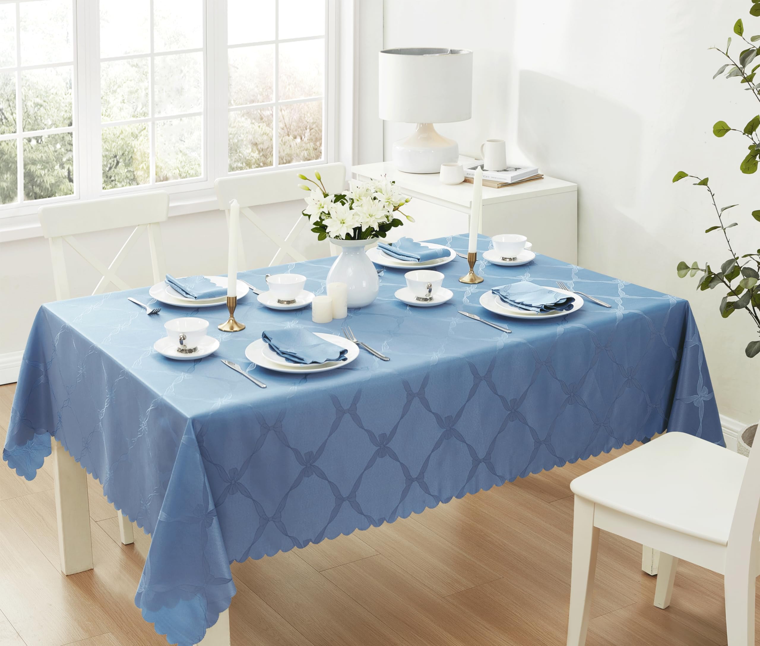 Newbridge Blue Ribbons and Bows Damask 52 x 52 inch Square Fabric ...