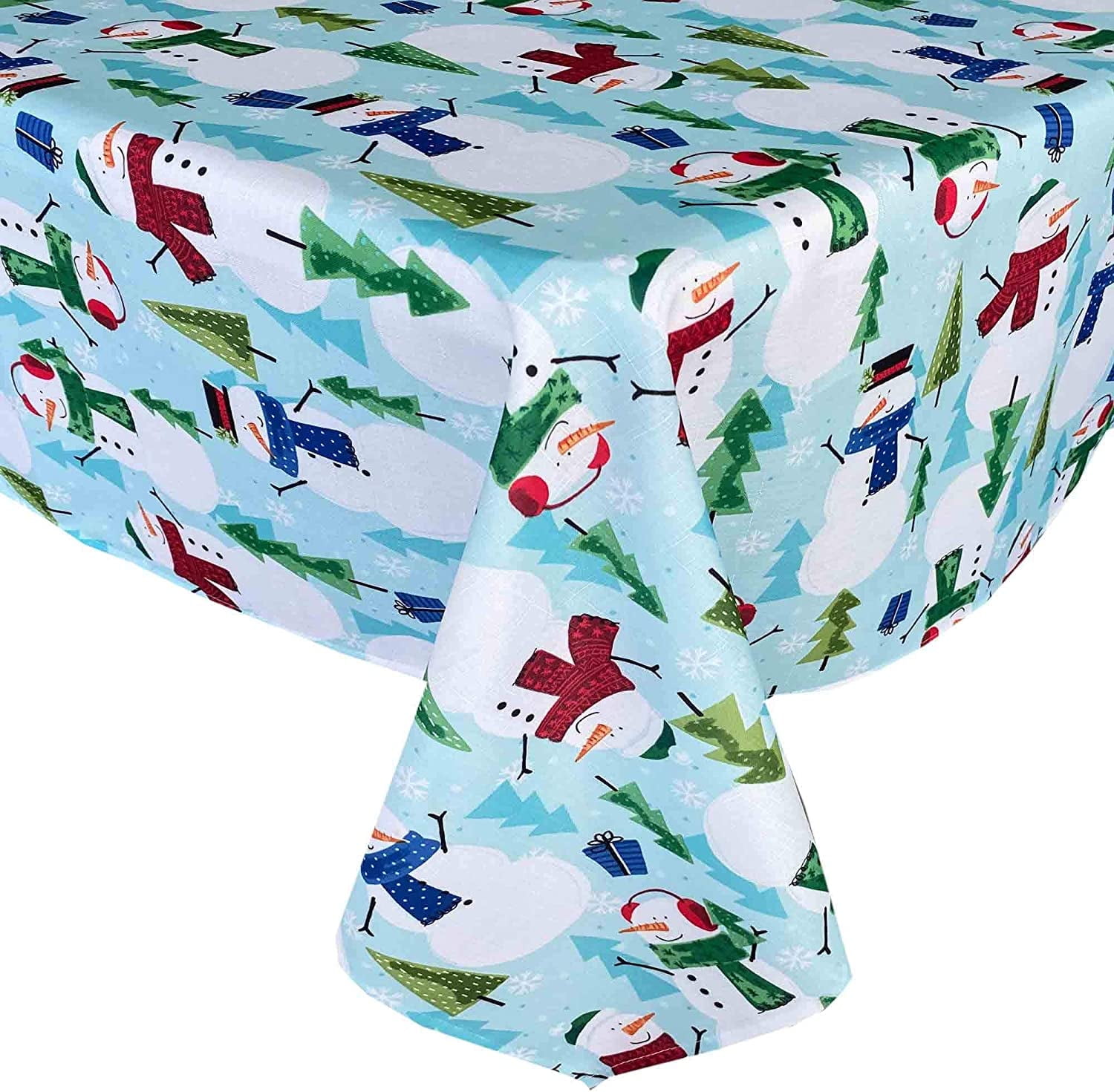 Newbridge Blue Snowman Fun and Evergreen Christmas 60 x 84 inch Oval ...