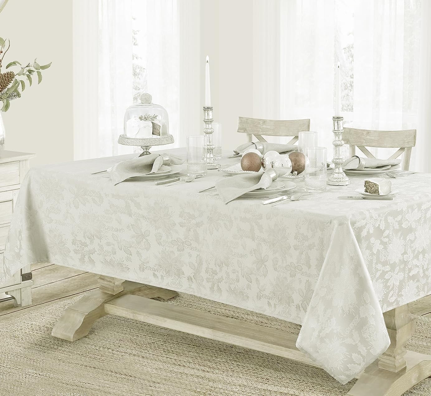 Newbridge Ivory Christmas Carol Holiday Noel Damask 60 x 102 inch ...