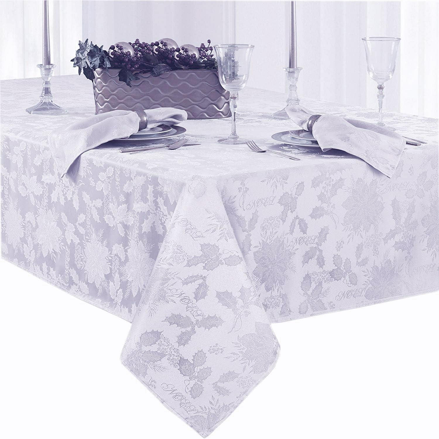 Newbridge White Christmas Carol Holiday Noel Damask 60 x 102 inch ...