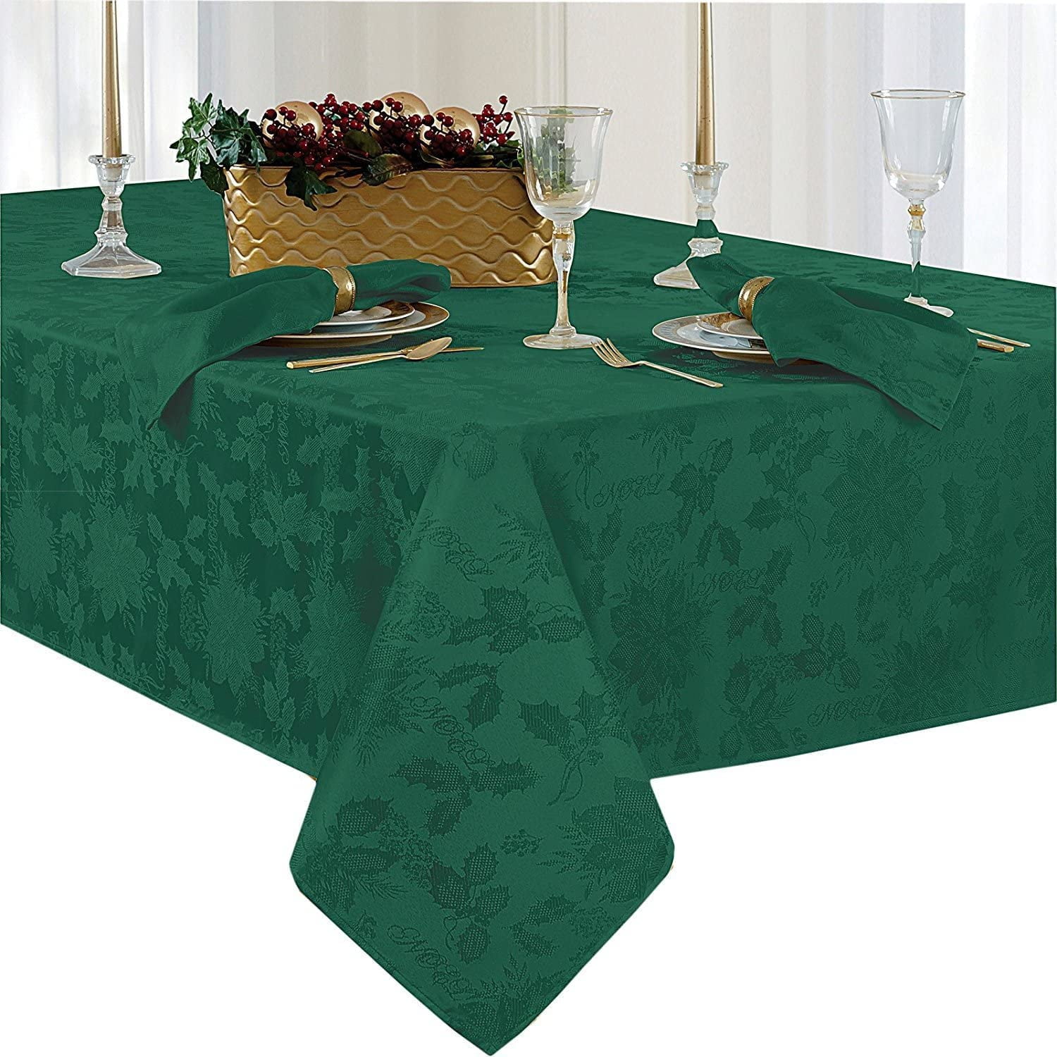 Newbridge Christmas Carol Hunter Green Holiday Noel Damask 60 x 102 ...