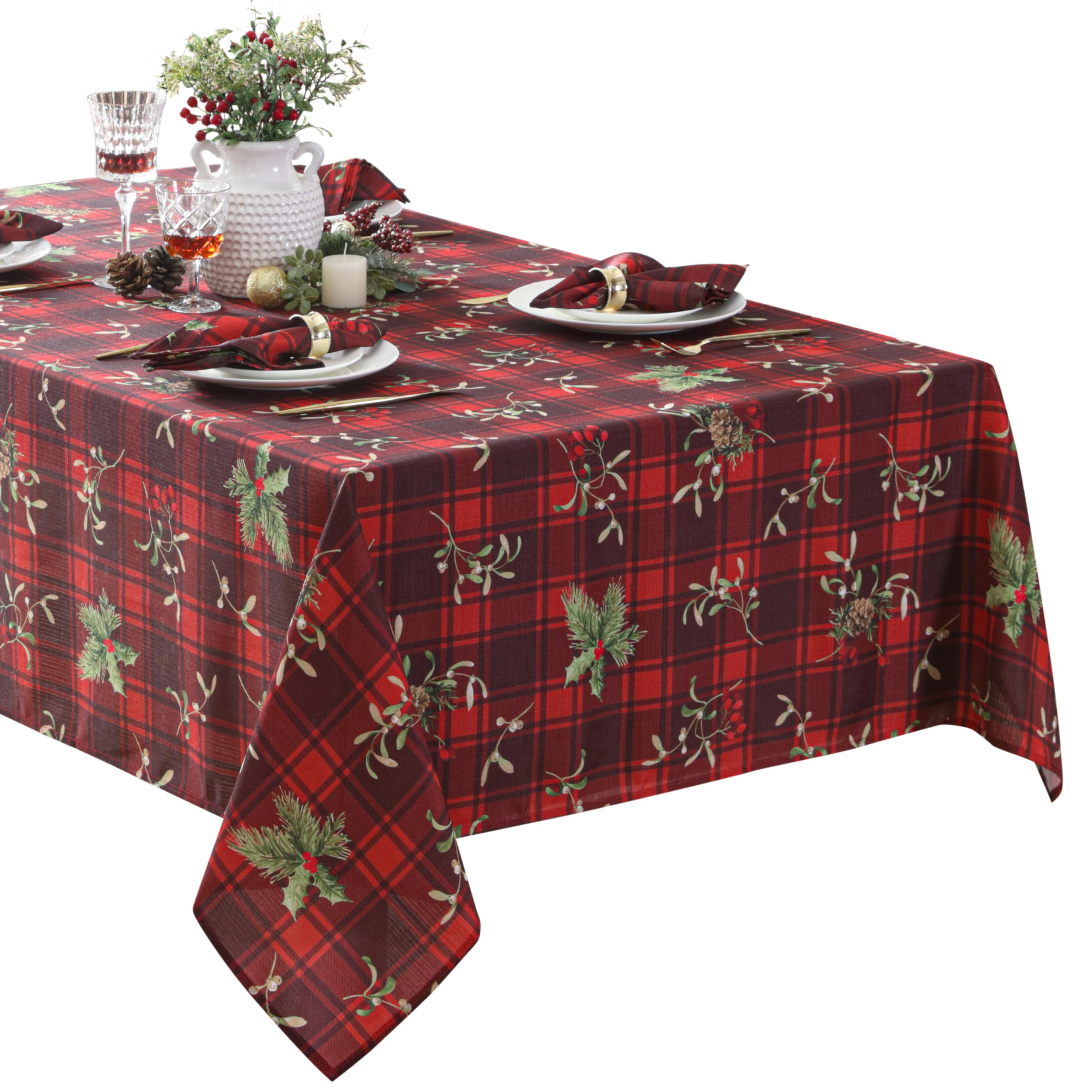 Newbridge Christmas Holiday Spruce Red Plaid 52 x 52 inch Square Fabric ...