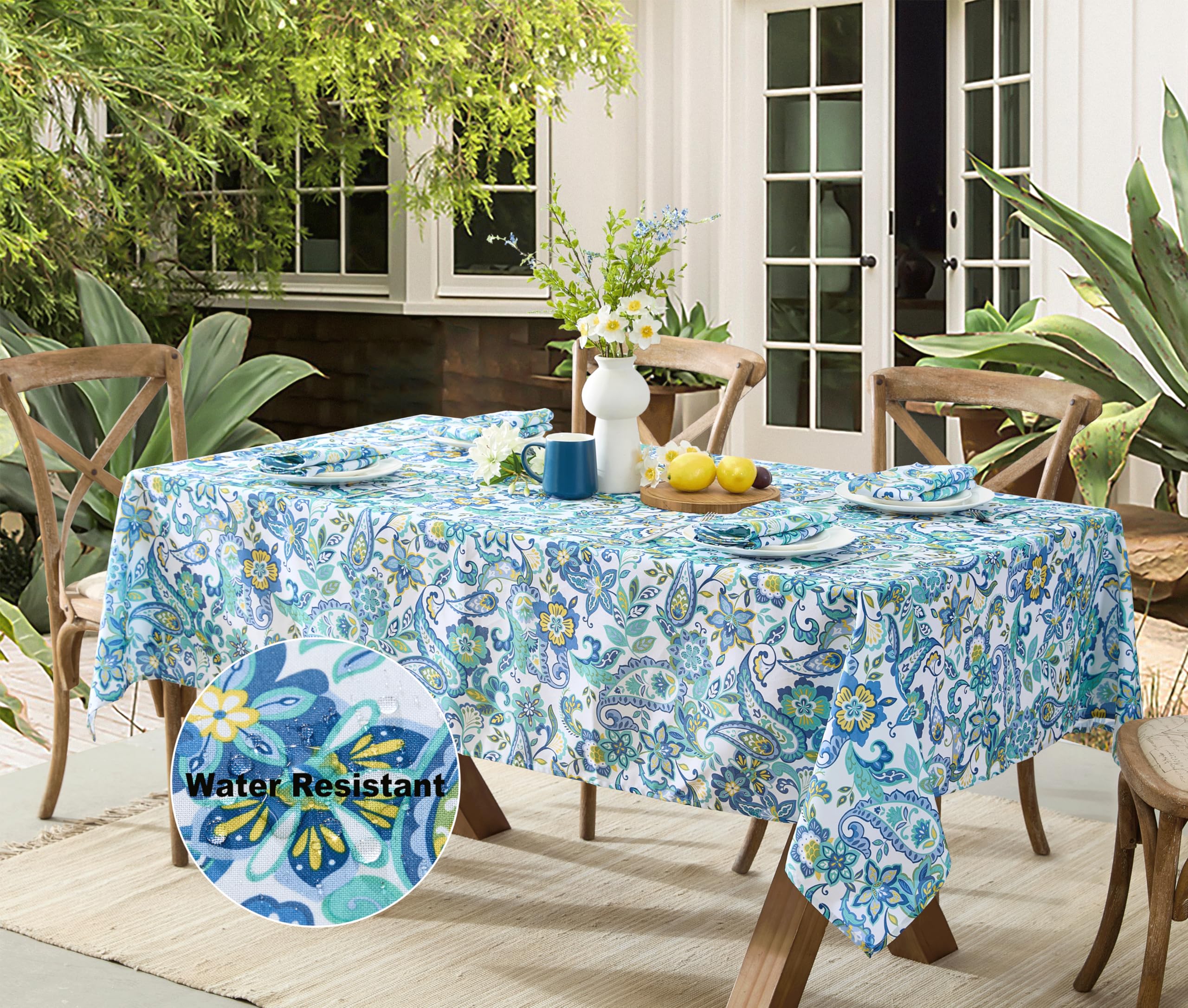 Newbridge Mykonos Blue Tablecloth: Indoor/Outdoor Summer Fabric, Stain ...