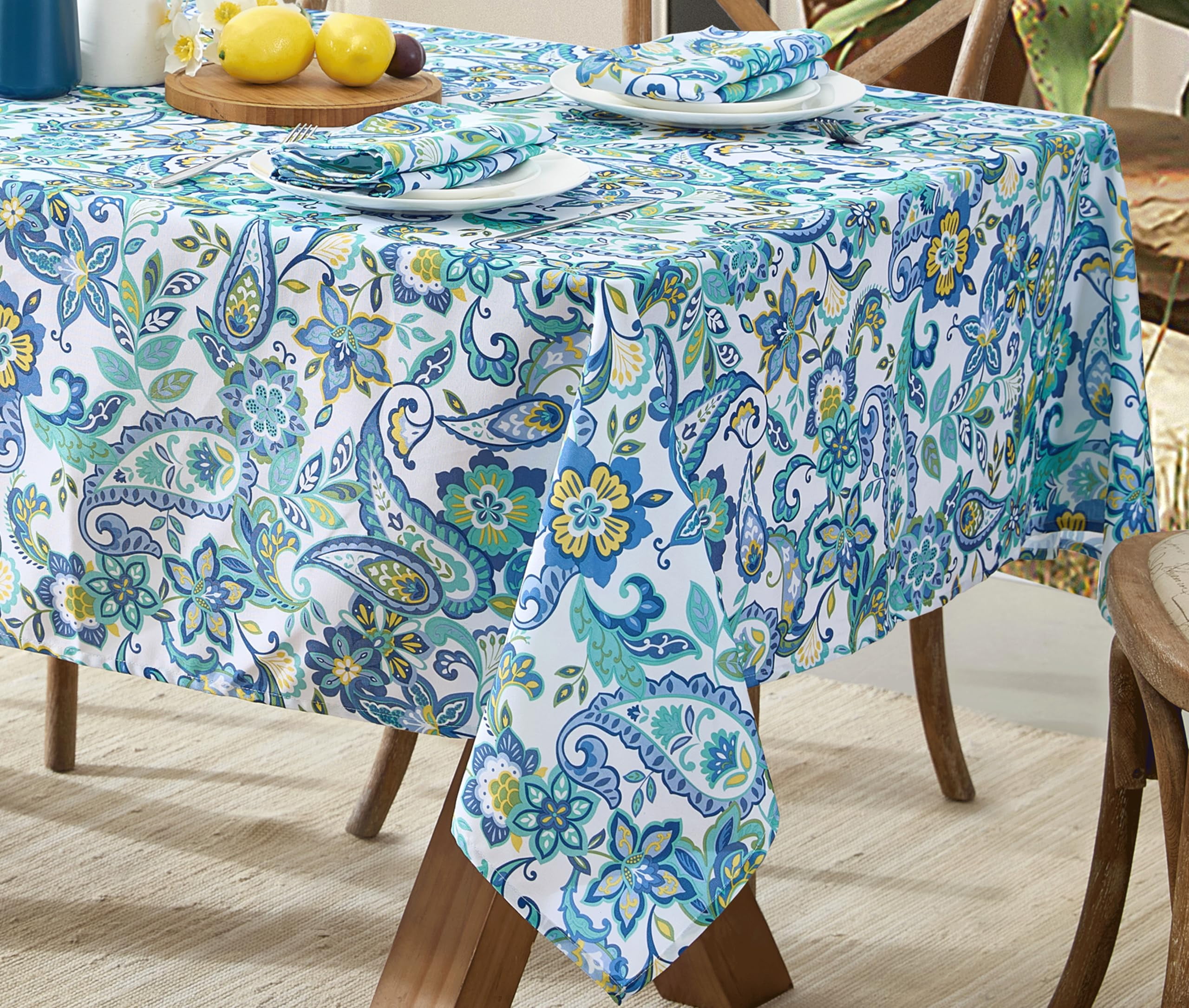 Newbridge Corfu Blue Paisley Tablecloth - Indoor/Outdoor, Stain & Water ...