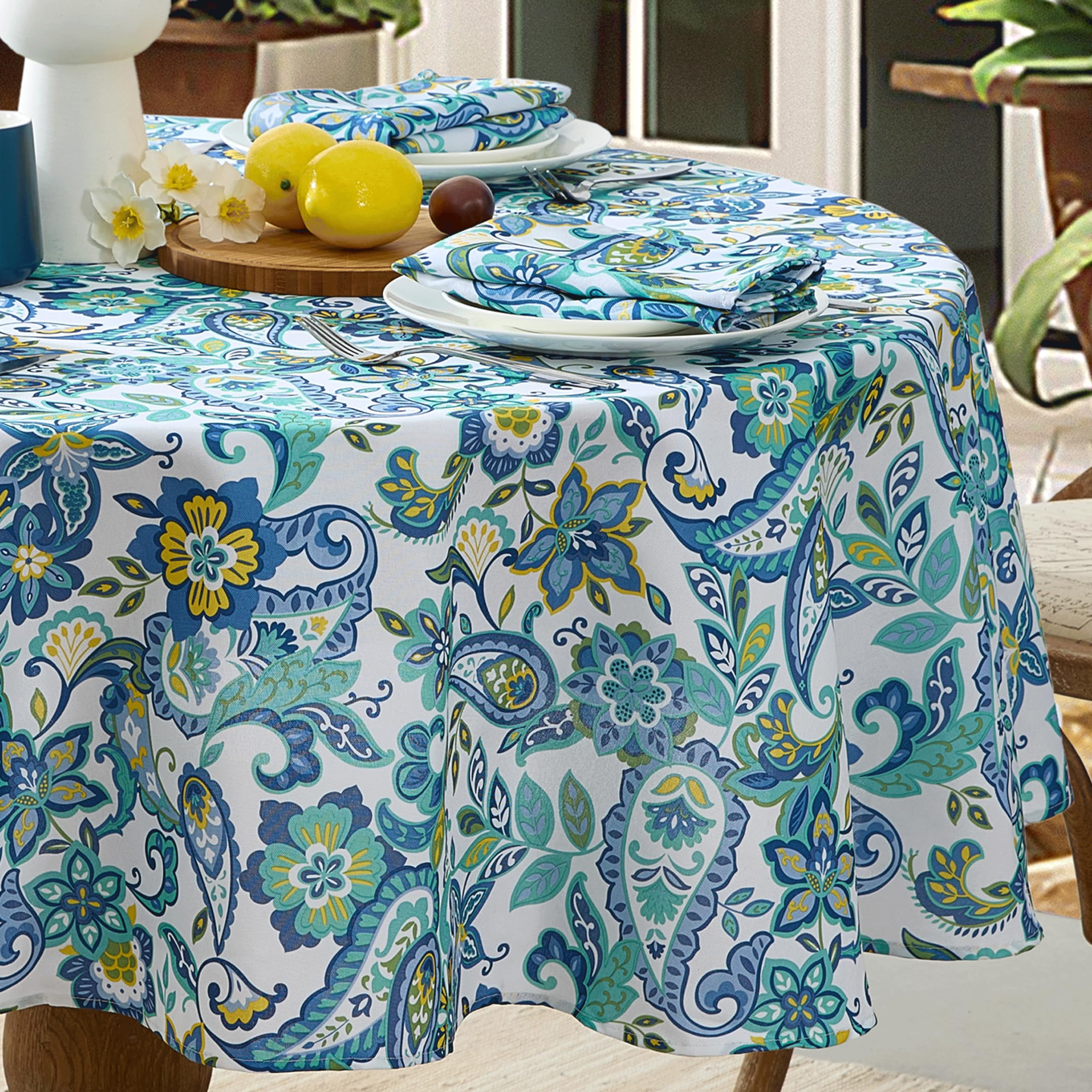 Newbridge Corfu Mediterranean Blue Paisley 60 X 84 inch Oval Fabric ...