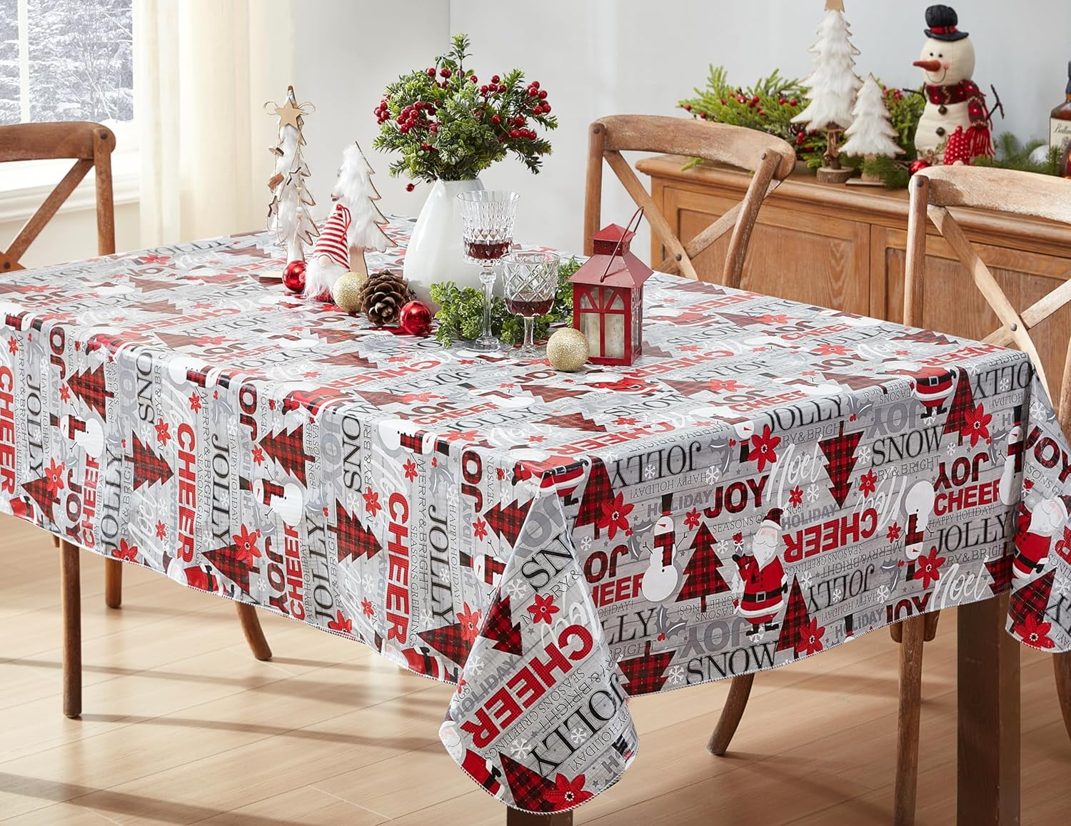 Christmas Country Plaid Santa and Snowman 60 x 102 inch Rectangle Vinyl ...