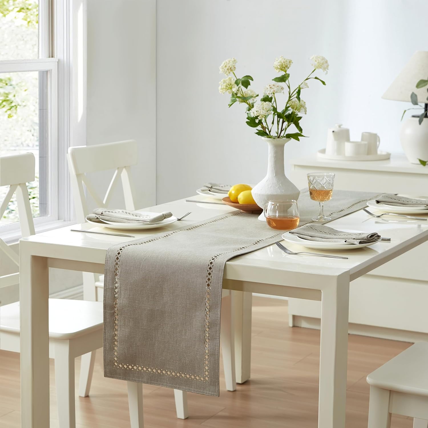 Newbridge Provence Lattice Cutwork Solid Color Textured Fabric Table ...