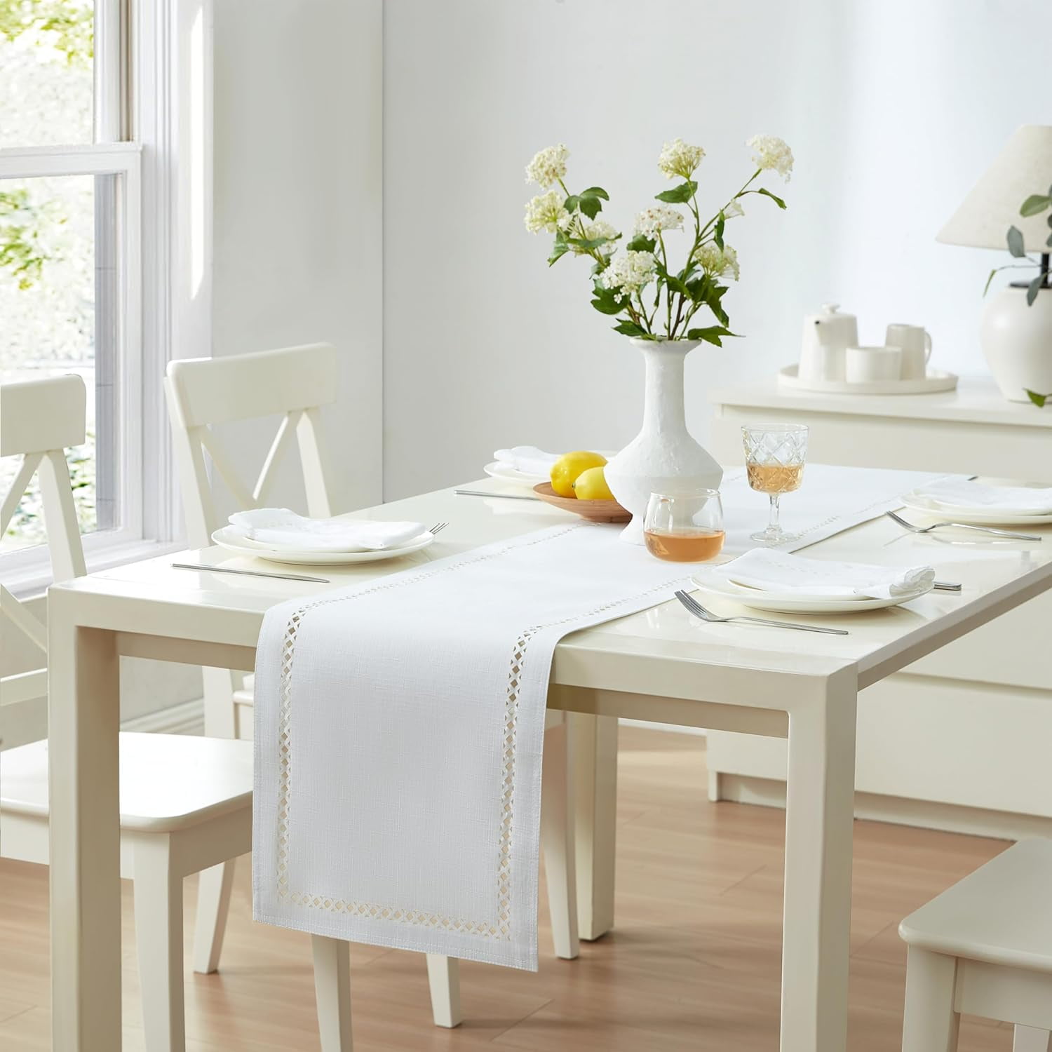 Newbridge Provence Lattice Cutwork Solid Color Textured Fabric Table ...