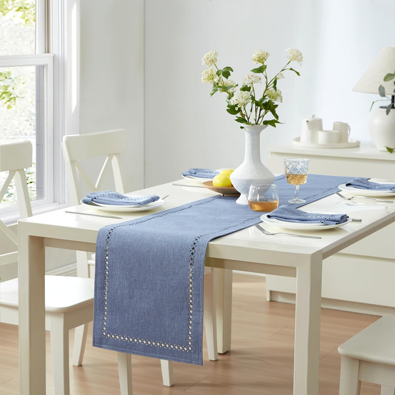 Newbridge Provence Lattice Cutwork Solid Color Textured Fabric Table ...