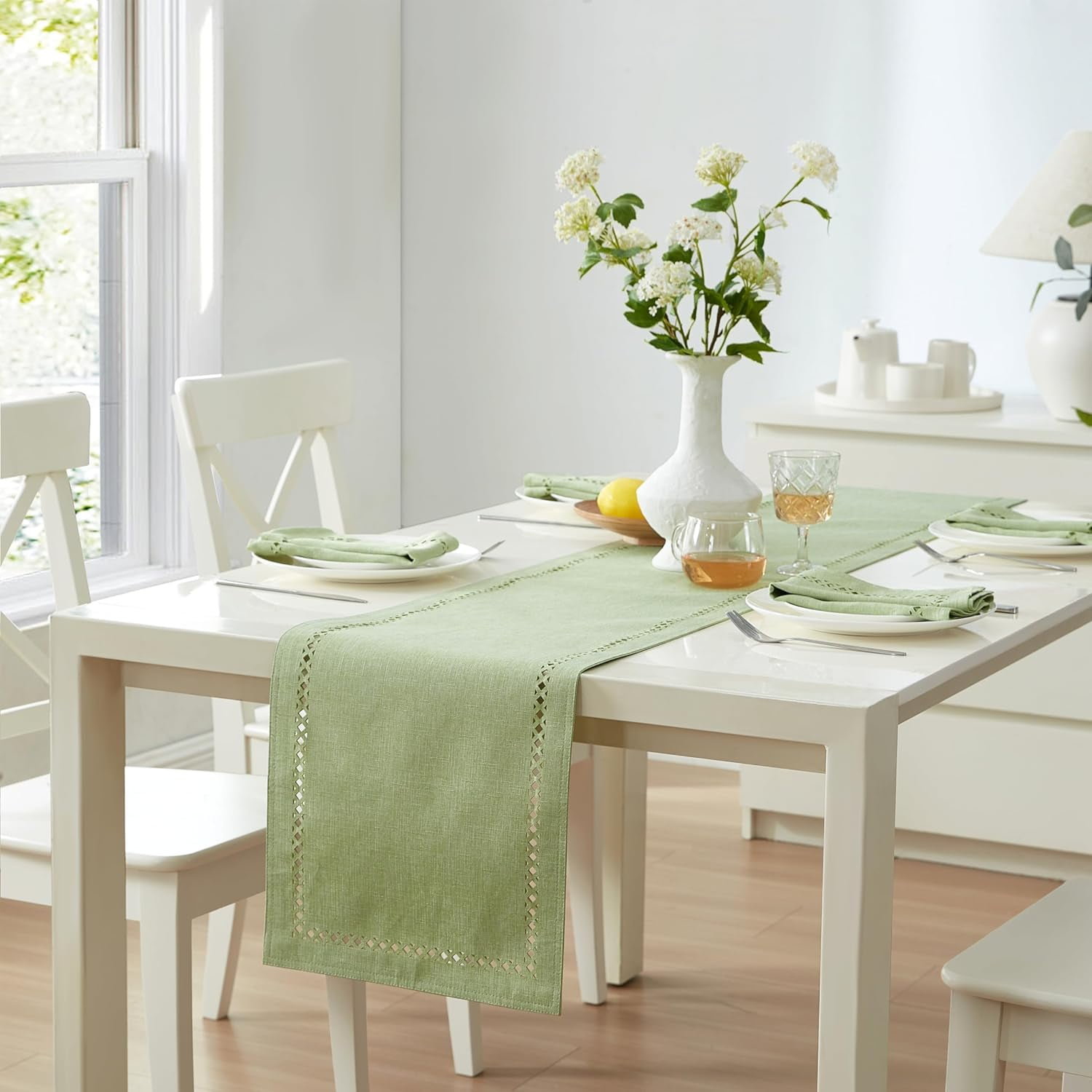 Newbridge Provence Lattice Cutwork Solid Color Textured Fabric Table ...