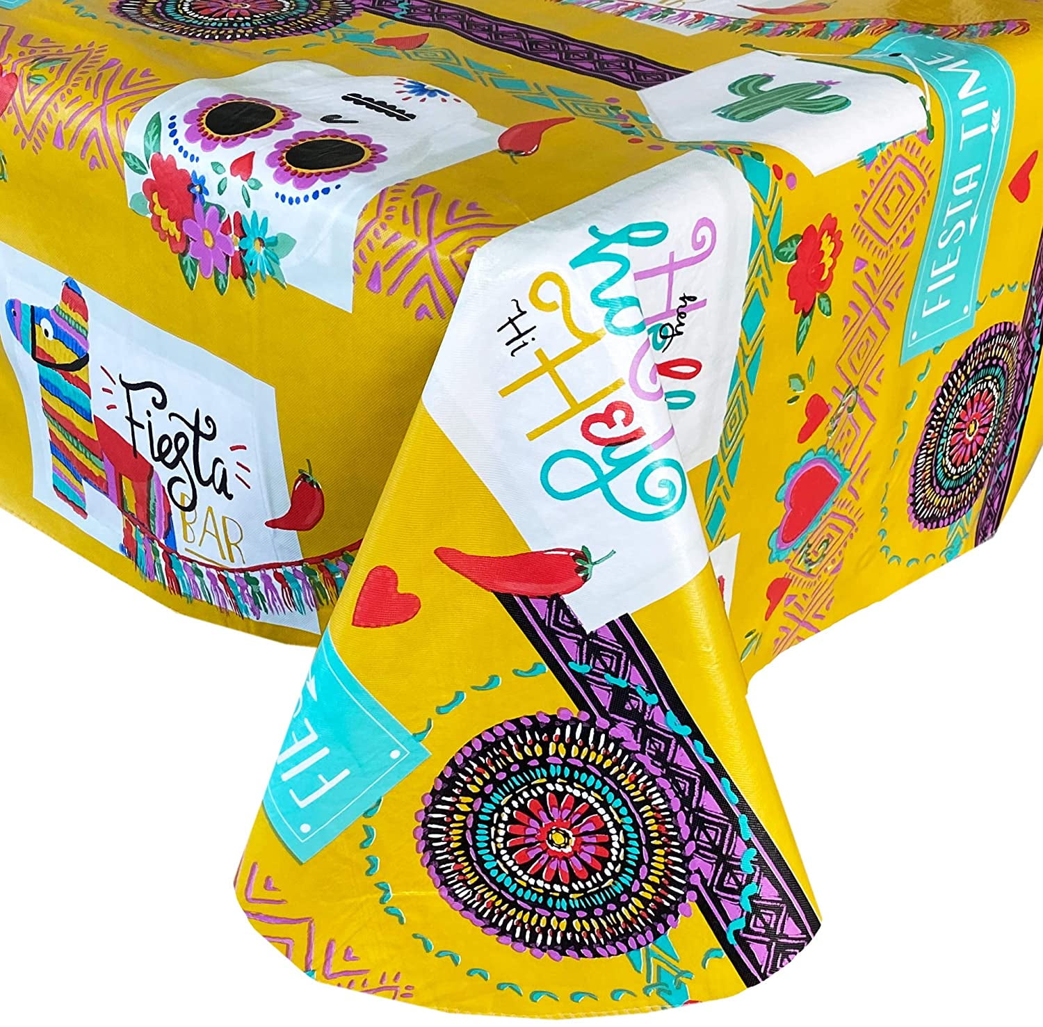 Newbridge Fiesta Time Party Print Vinyl Flannel Backed Tablecloth ...