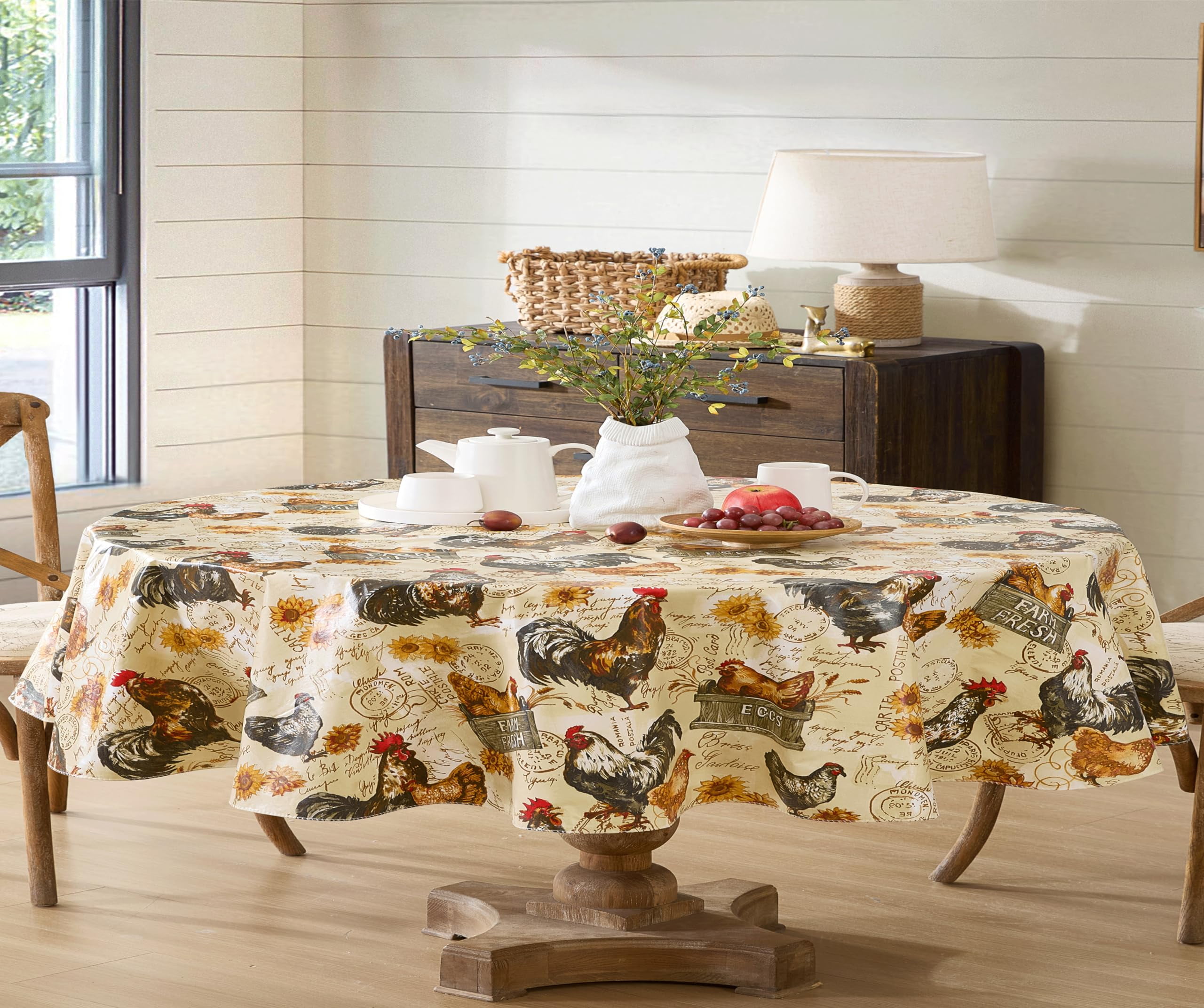 Newbridge French Country Rustic Farmyard Rooster Vinyl Tablecloth with ...