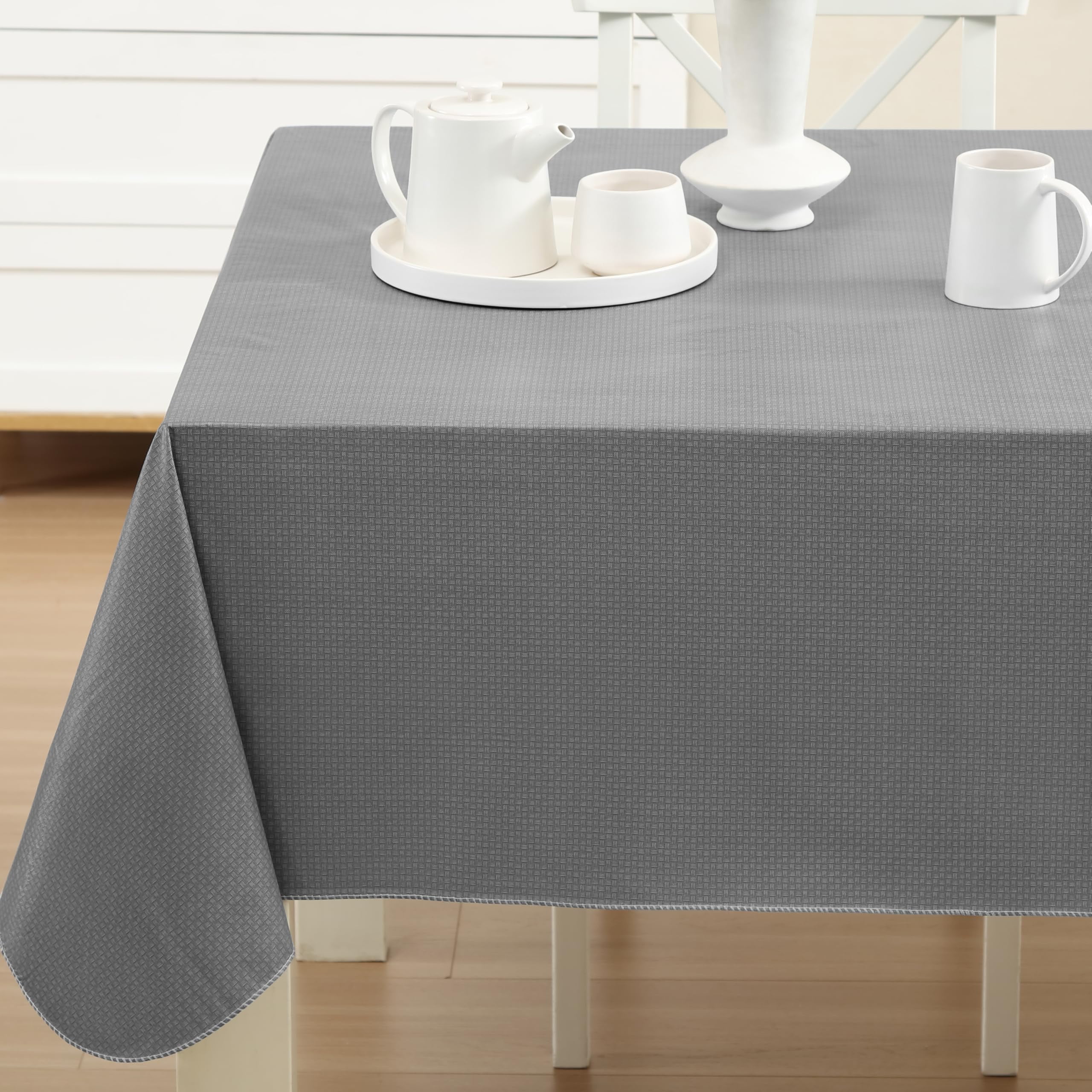 Newbridge Gray Basketweave 60 x 102 inch Rectangle Solid Vinyl Flannel ...