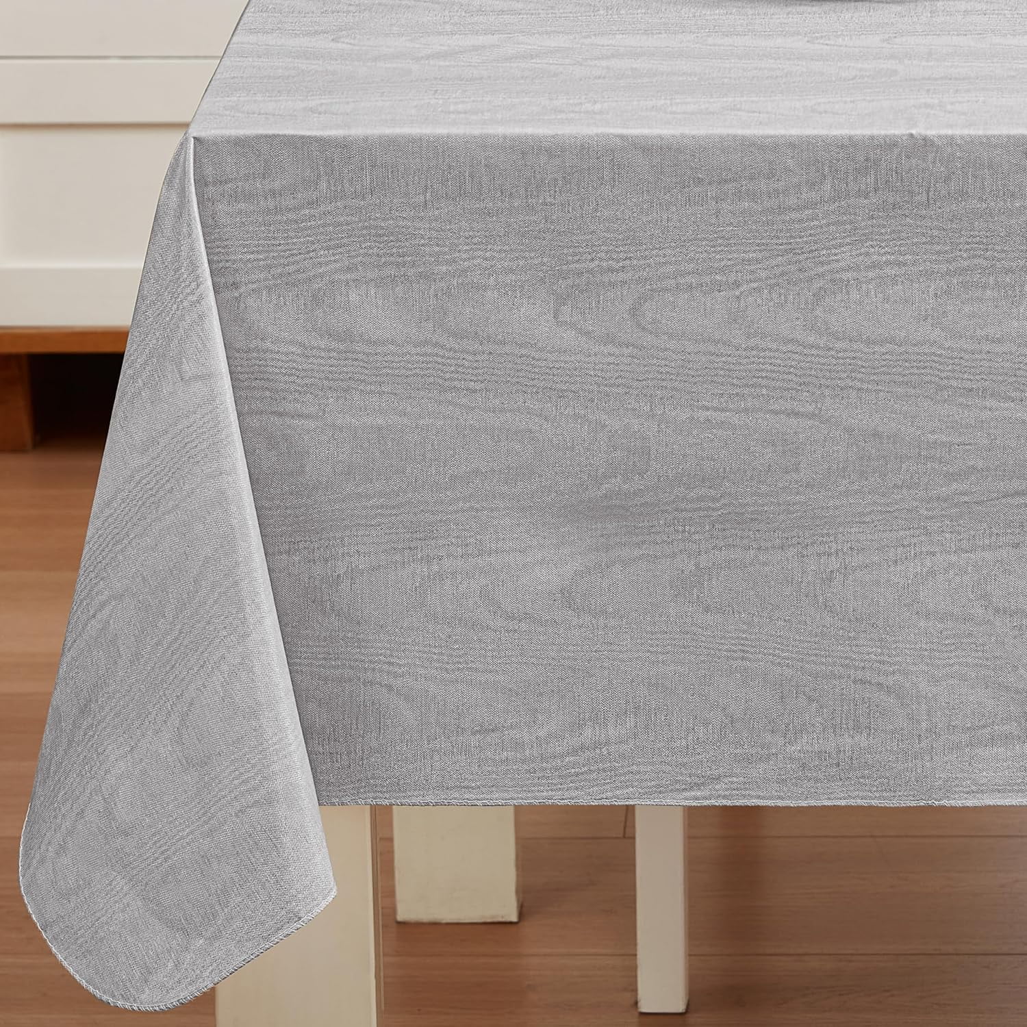 Grey Moire Wavy Solid 60 x 84 inch Oval Vinyl Dining Tablecloth with ...