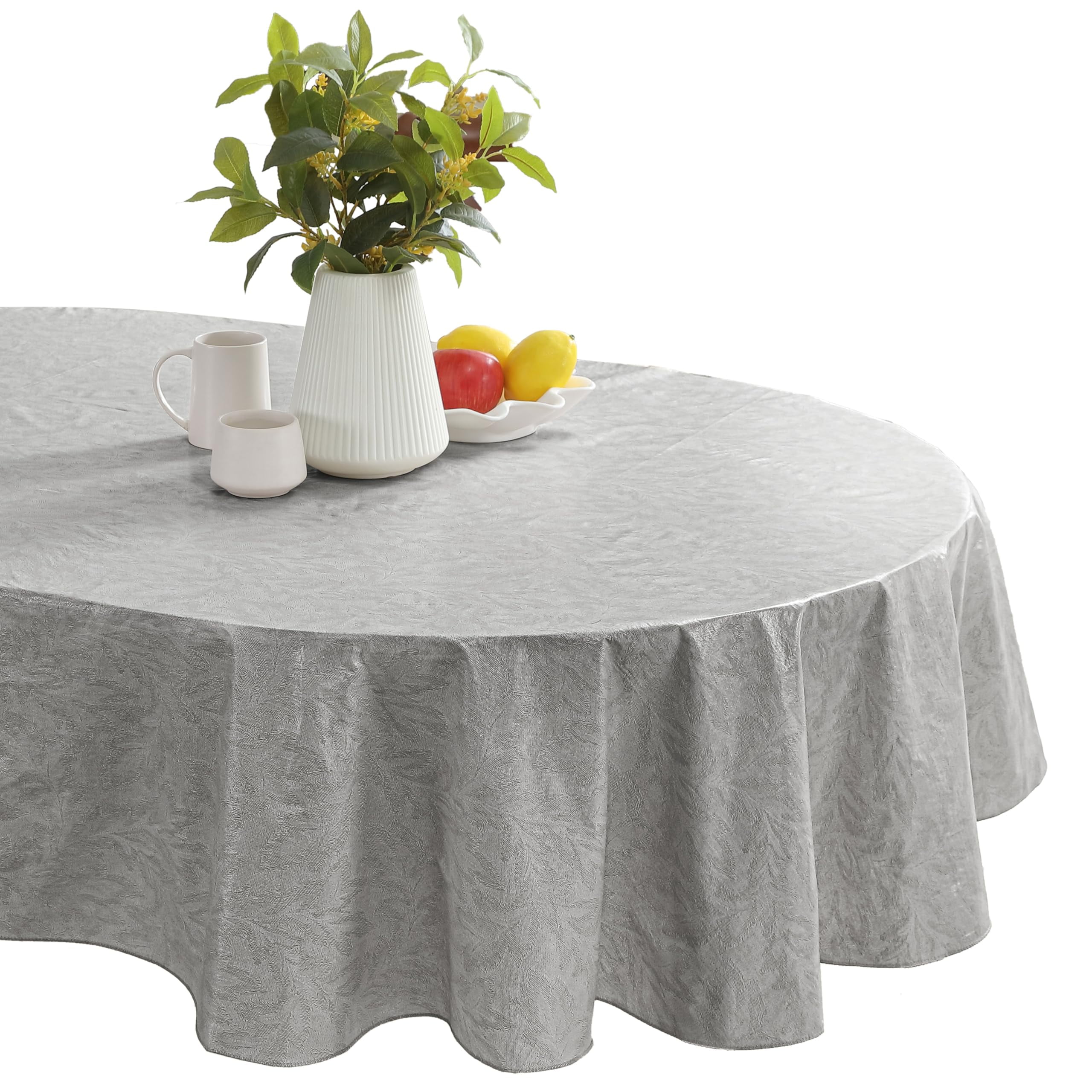 Newbridge Grey Napa Leaf Solid Color 60 x 84 inch Oval Vinyl Flannel ...
