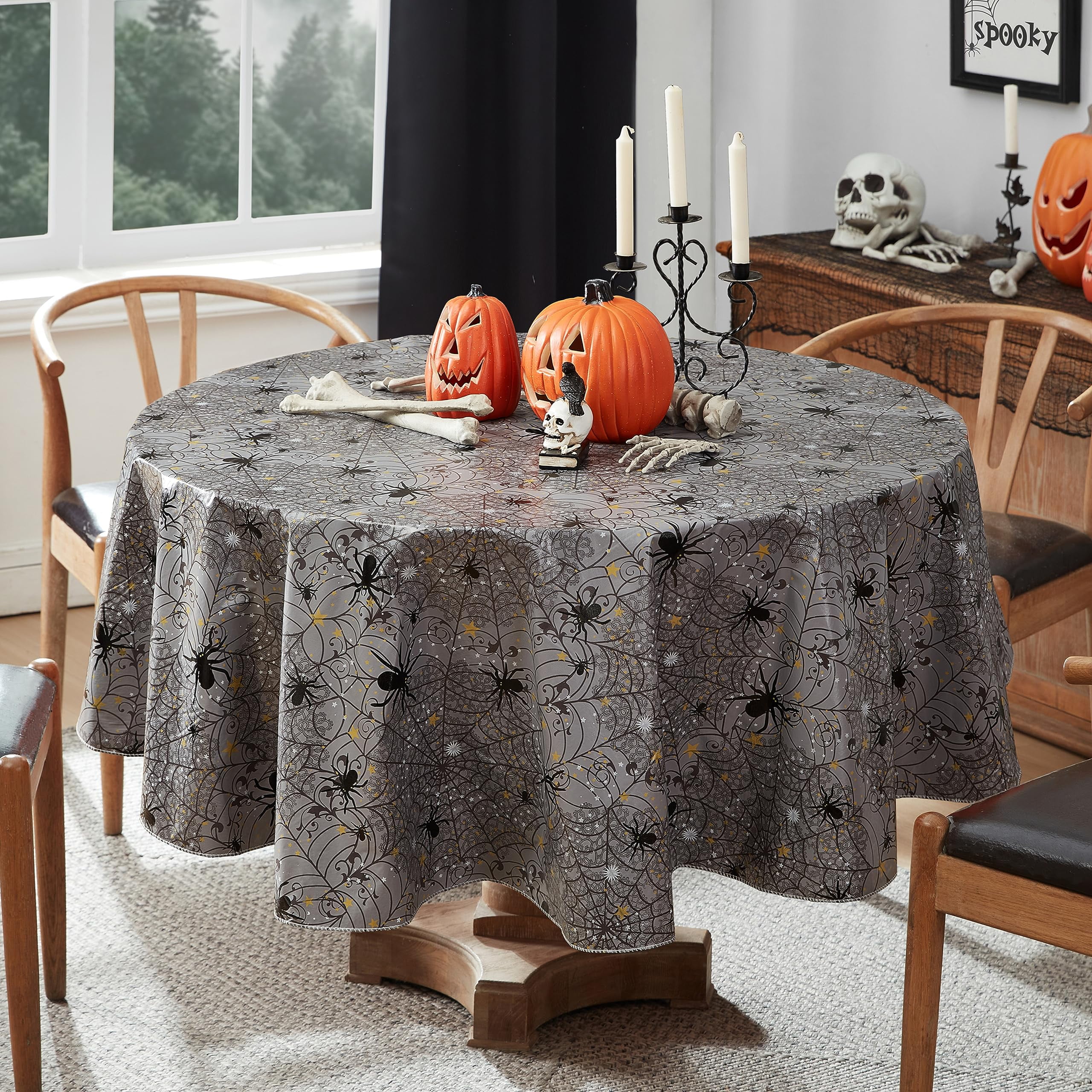 Newbridge Halloween Creepy Black Spider 70 inch Round Vinyl Tablecloth ...