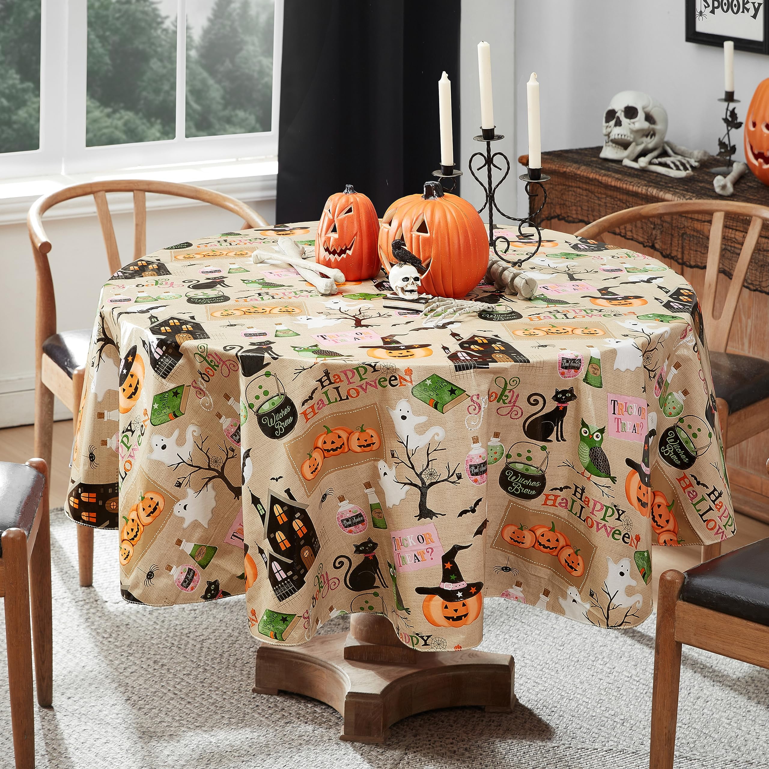 Newbridge Happy Halloween Witches Brew 70 inch Round Vinyl Tablecloth ...