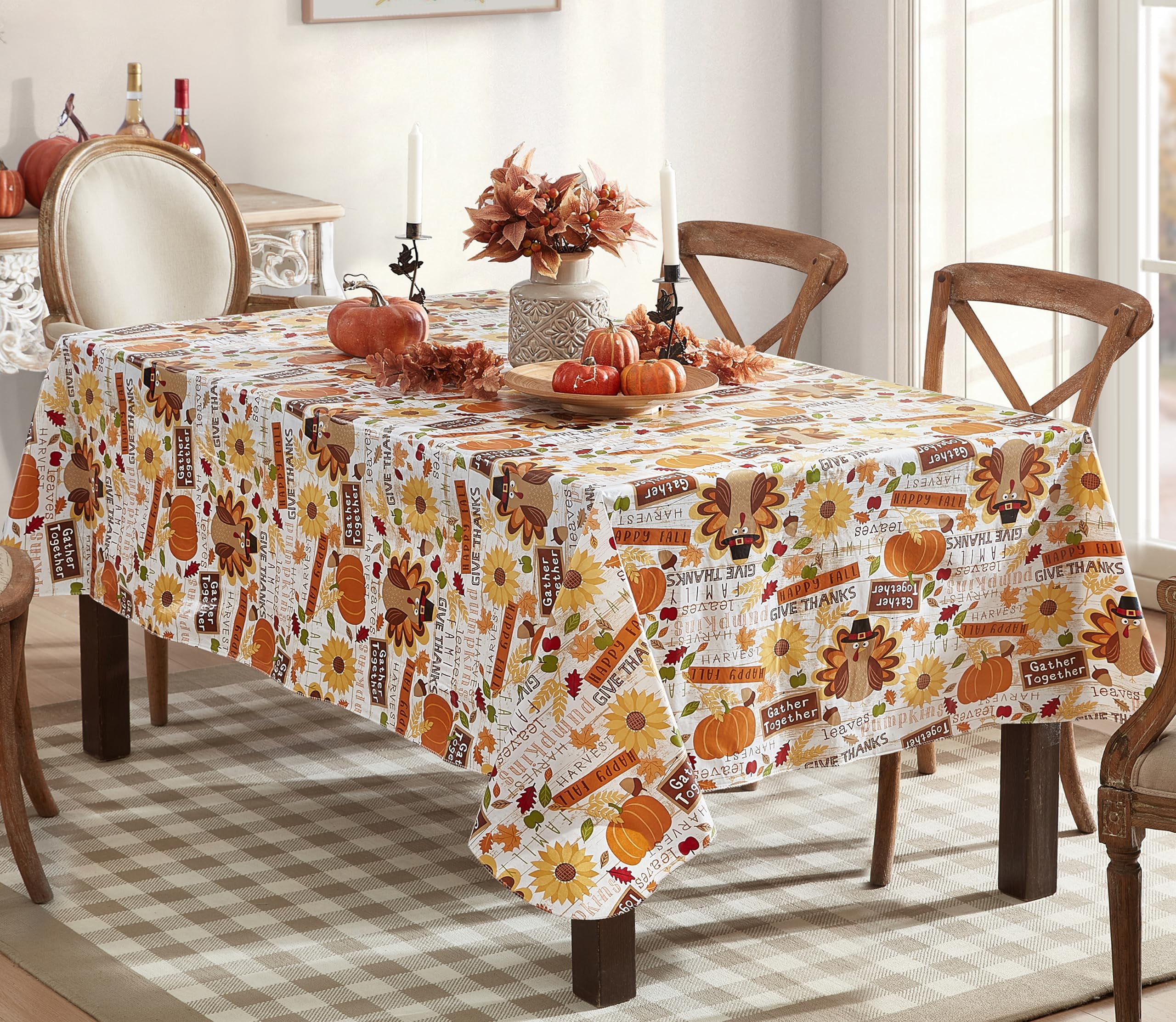 Newbridge Thanksgiving Turkey Vinyl Tablecloth, Harvest Print, 60” x ...