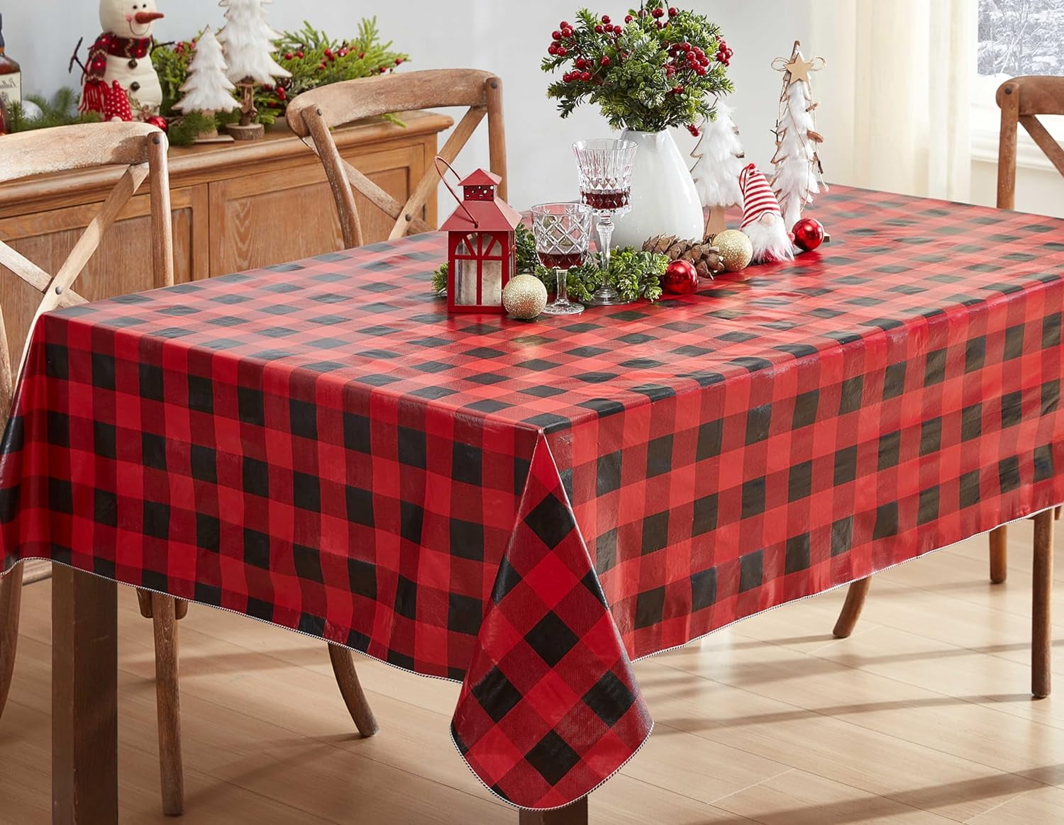 Newbridge Red/Black Buffalo Plaid Christmas Tablecloth, Vinyl Flannel ...