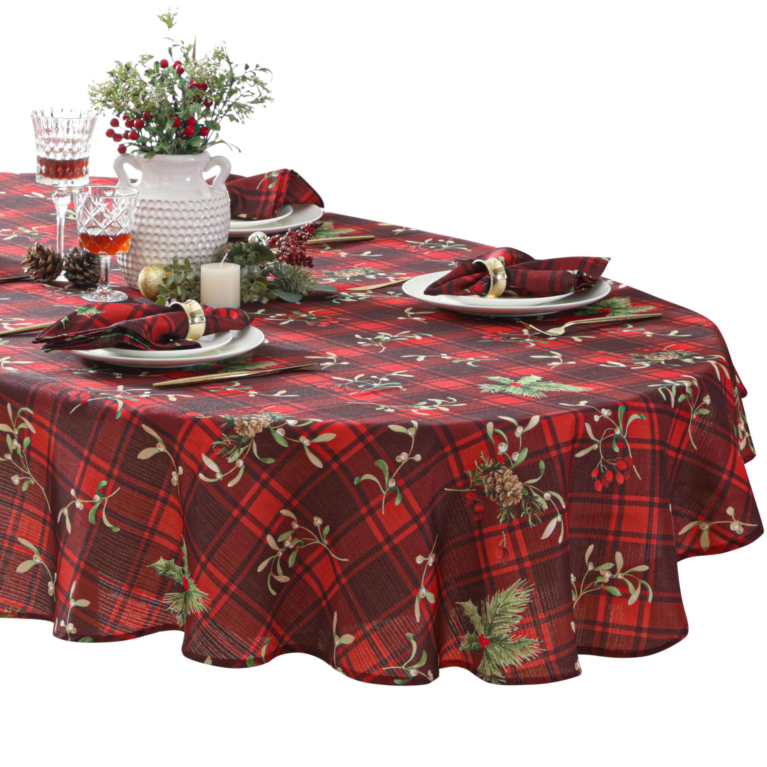 Newbridge Christmas Tablecloth, Spruce Plaid Fabric, Soil Resistant, No ...