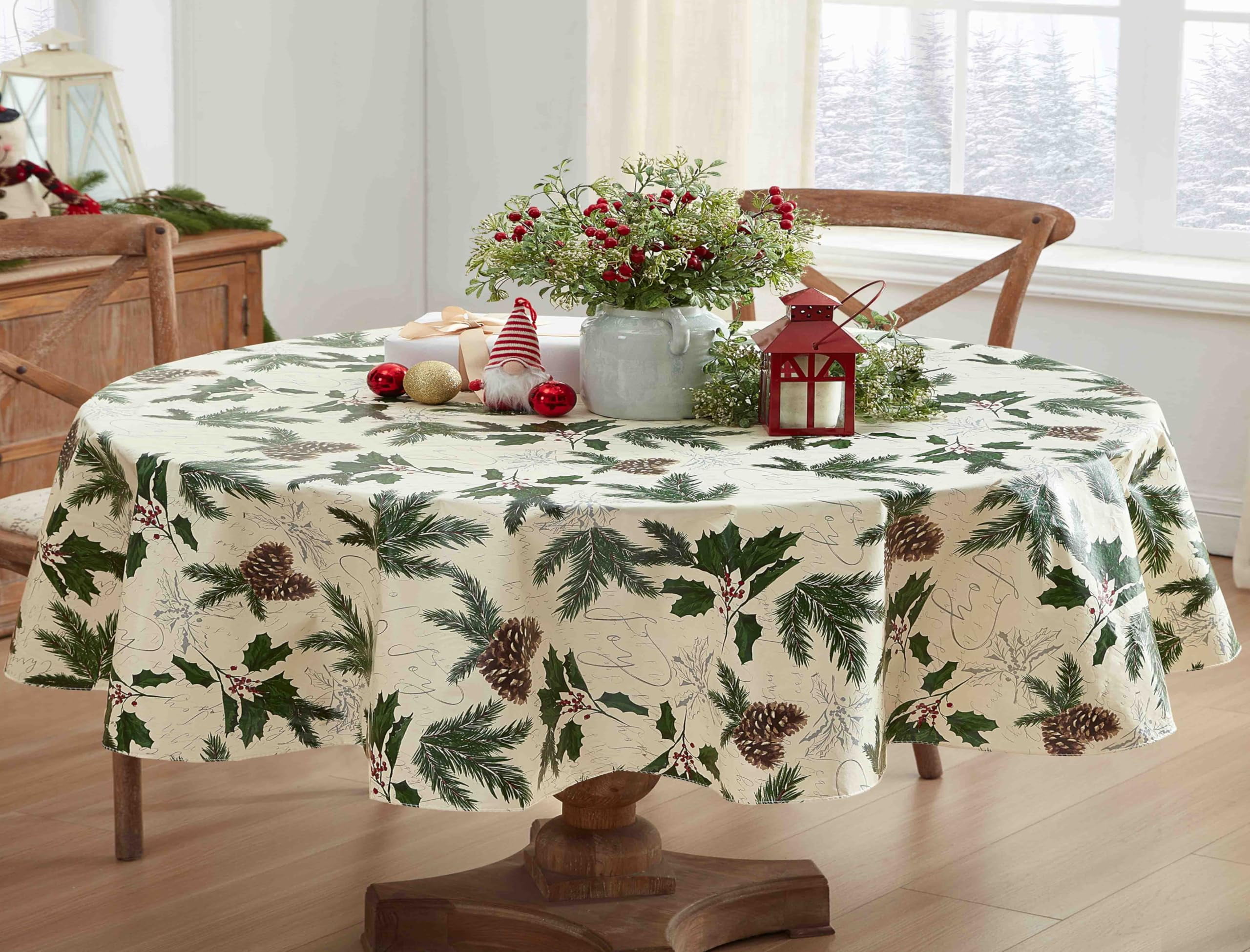 Newbridge Xmas Seasonal Waterproof Vinyl Tablecloth, Rustic Holly ...