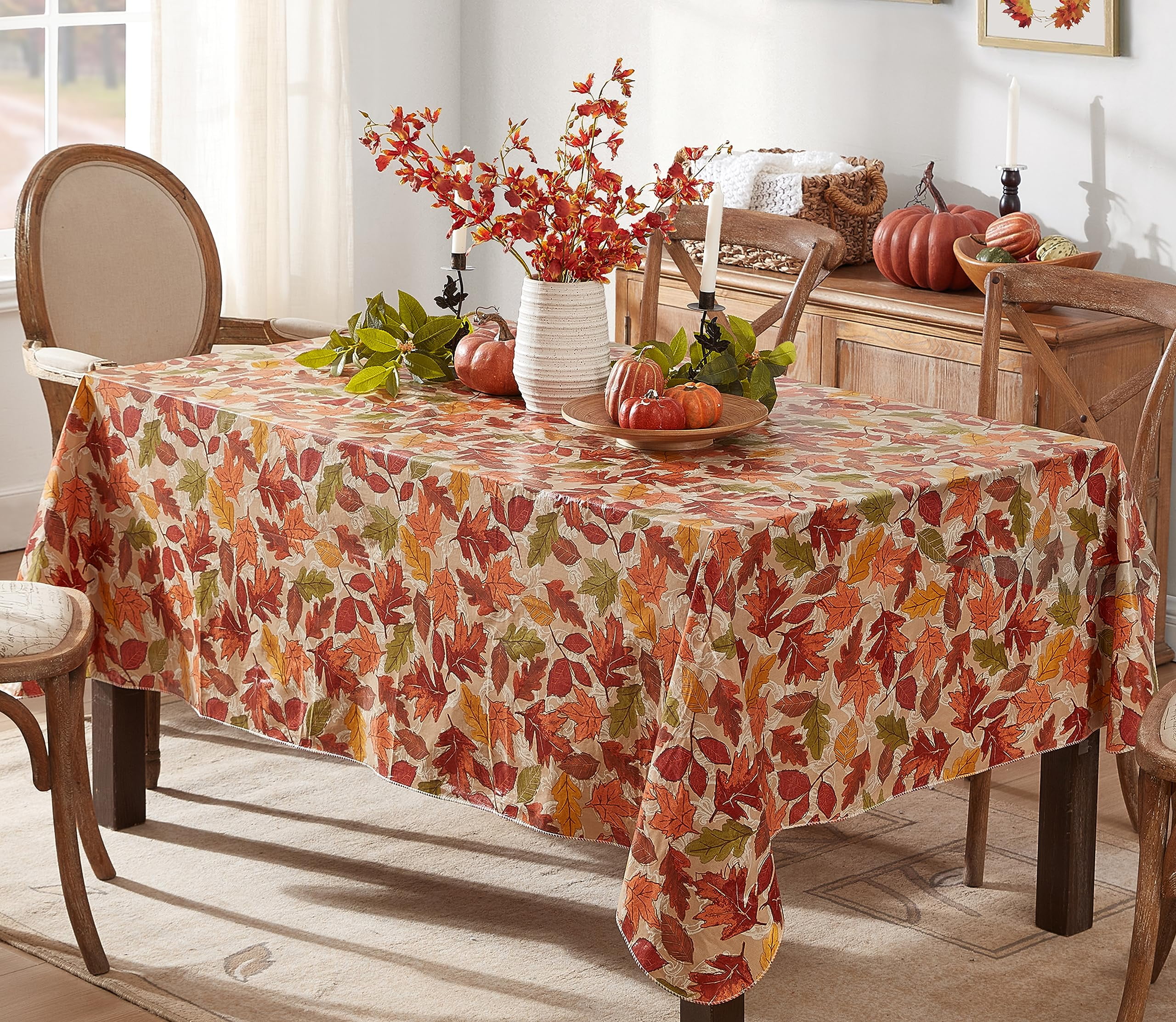 Newbridge Rectangular Tablecloth with Seasonal Fall Leaf Print ...