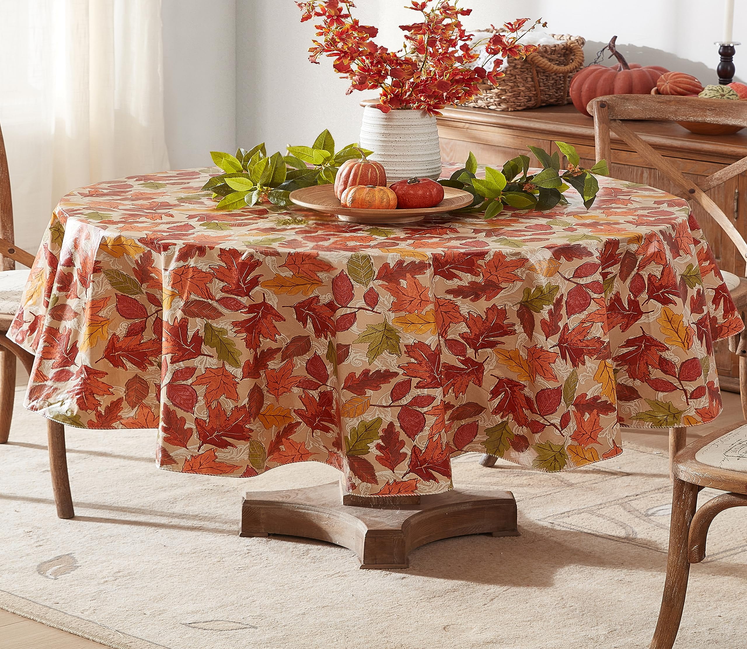 Newbridge Thanksgiving Leaves are Falling Oval Vinyl Tablecloth with ...