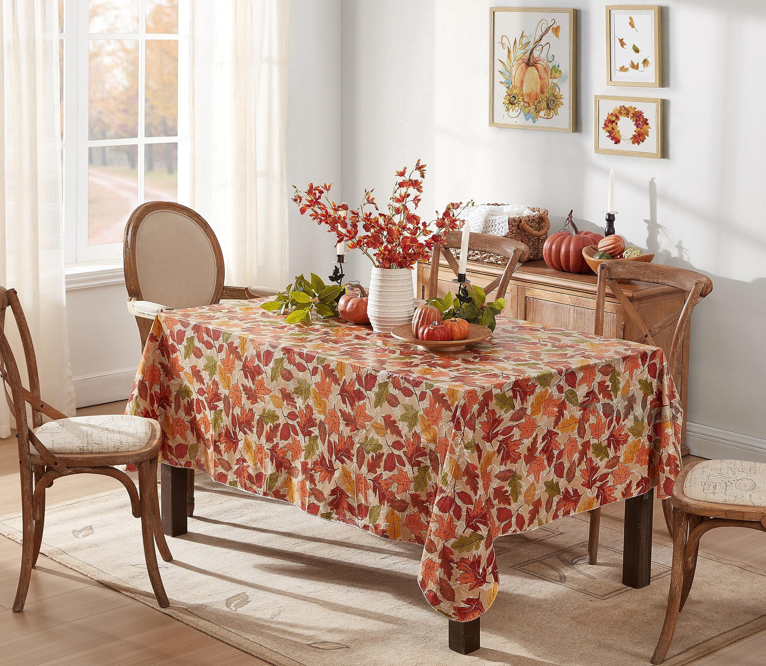 Newbridge Harvest Seasonal Rectangular Cloth - Autumn and Thanksgiving Print Vinyl Flannel ...