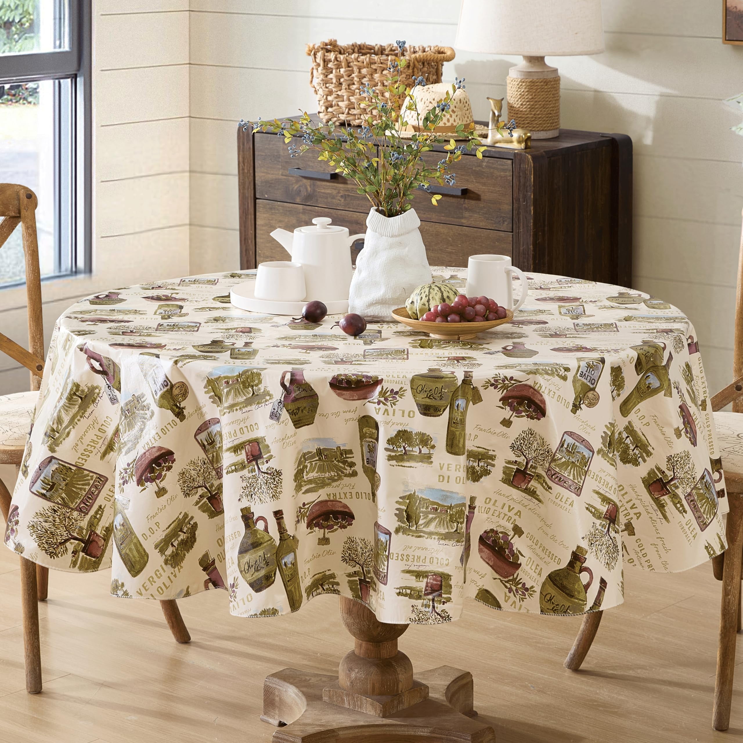Newbridge Lucca Olive Oil Print Round Vinyl Tablecloth for Holiday ...