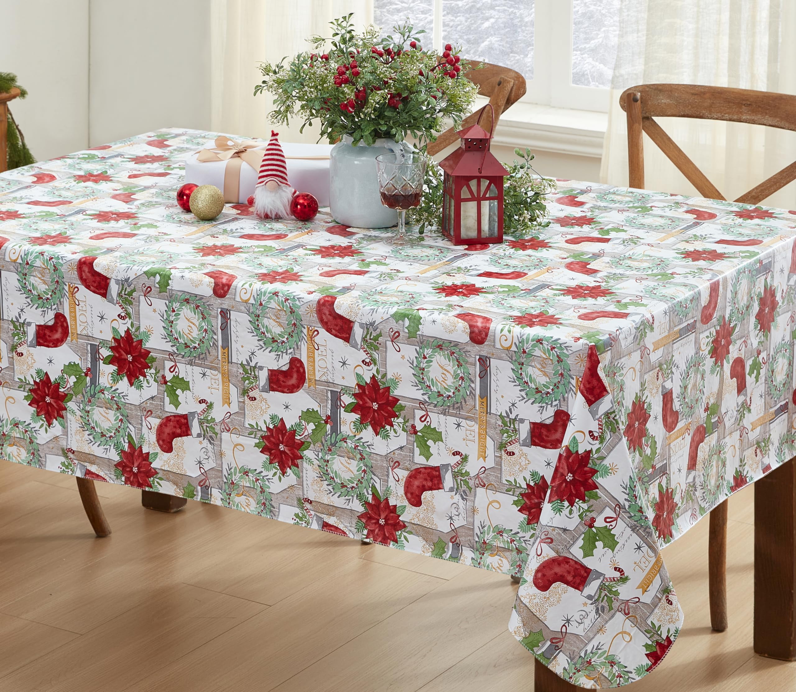Newbridge Waterproof Xmas Tablecloth, 60”x120” Oblong, Vinyl Flannel ...