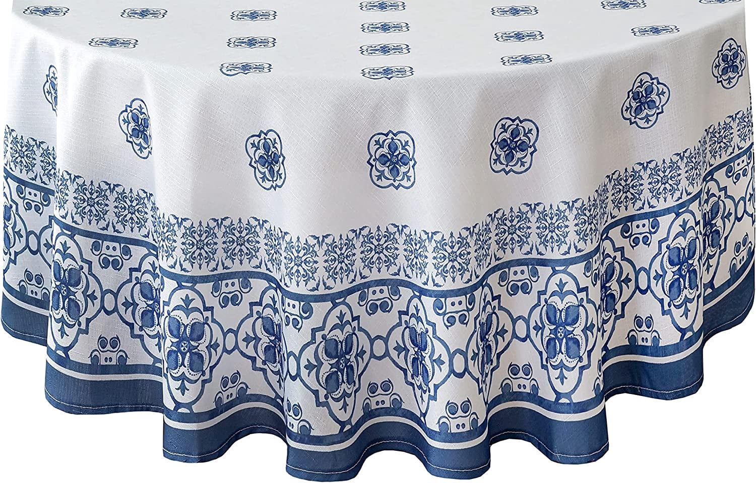 Newbridge Mykonos Blue Mediterranean Tile Bordered Fabric Tablecloth ...
