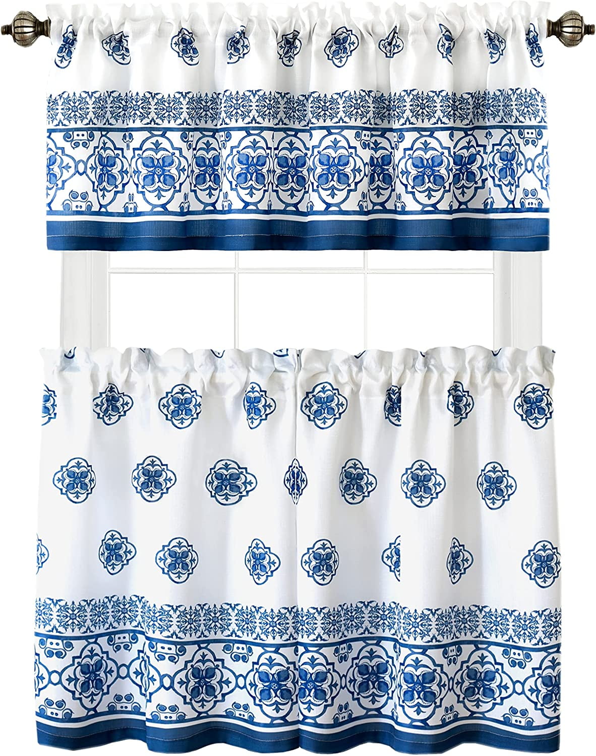 Newbridge Mykonos Blue Mediterranean Tile Print Bordered Tier Curtain ...