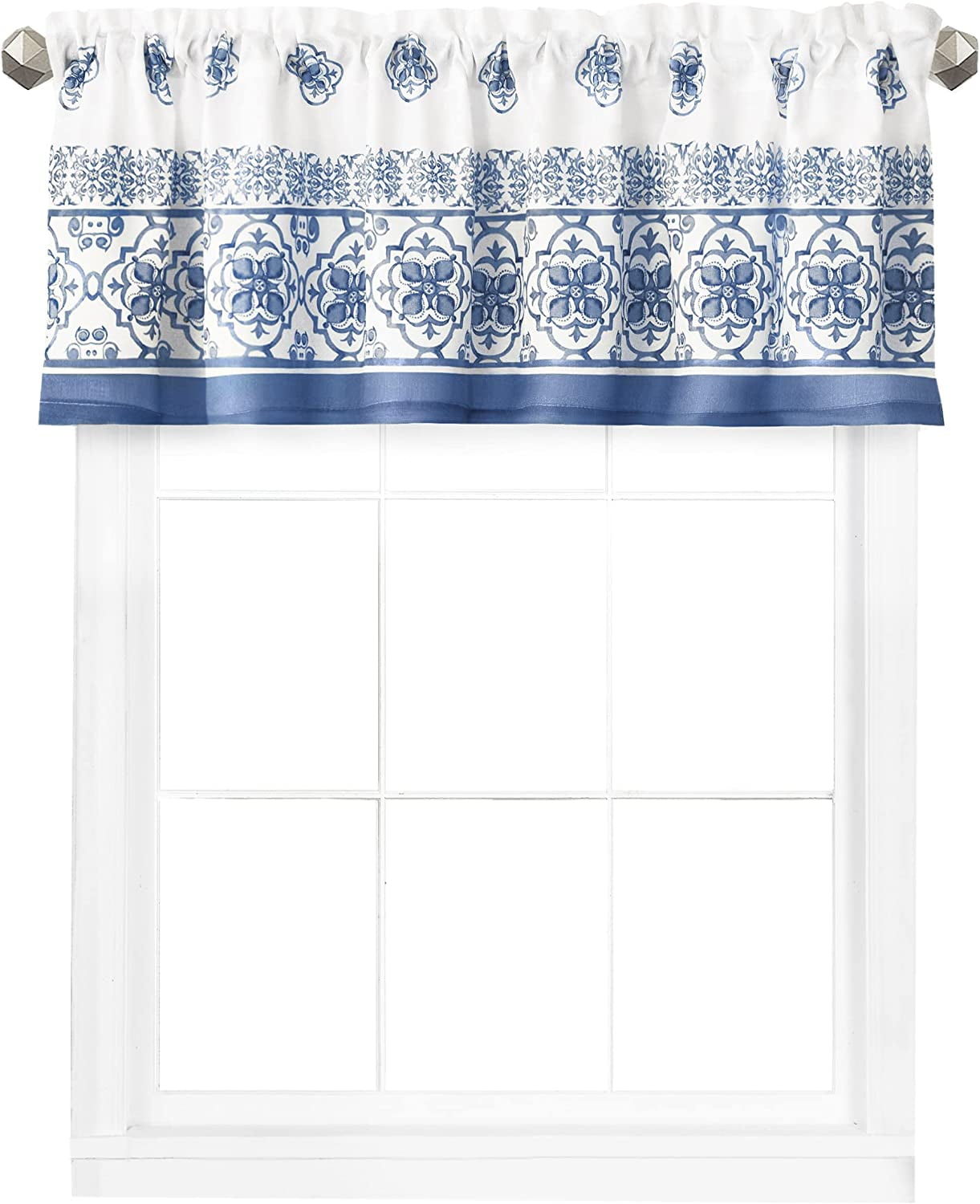 Newbridge Mykonos Blue Mediterranean Tile Print Bordered Window Curtain ...