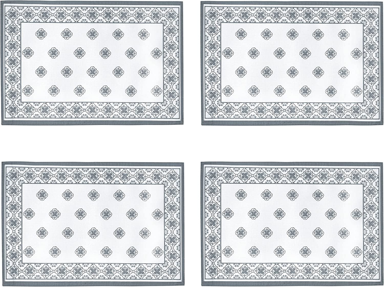 Newbridge Mykonos Grey Mediterranean Tile Bordered Fabric Placemats ...