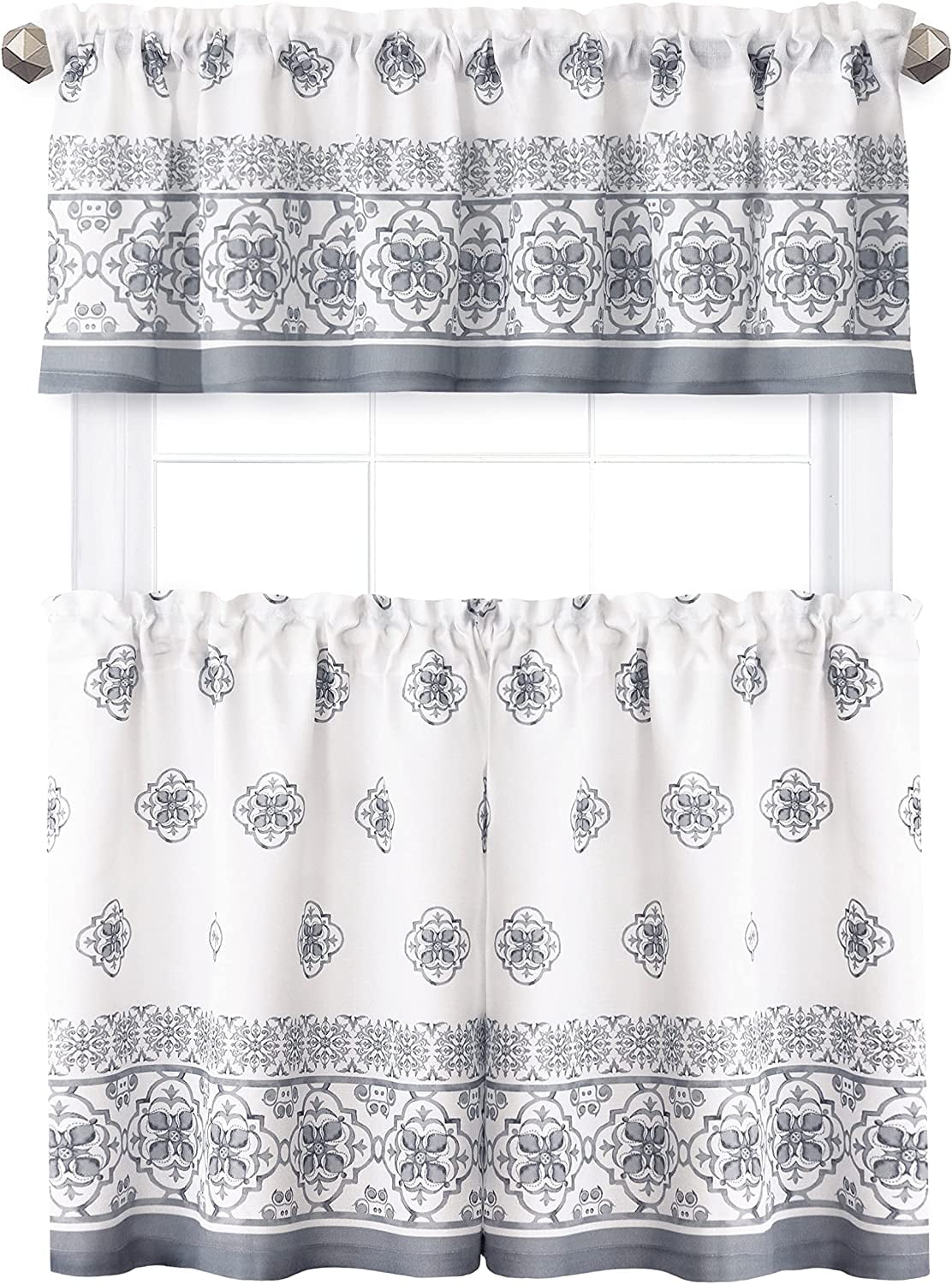 Newbridge Mykonos Grey Mediterranean Tile Print Bordered Tier Curtain ...