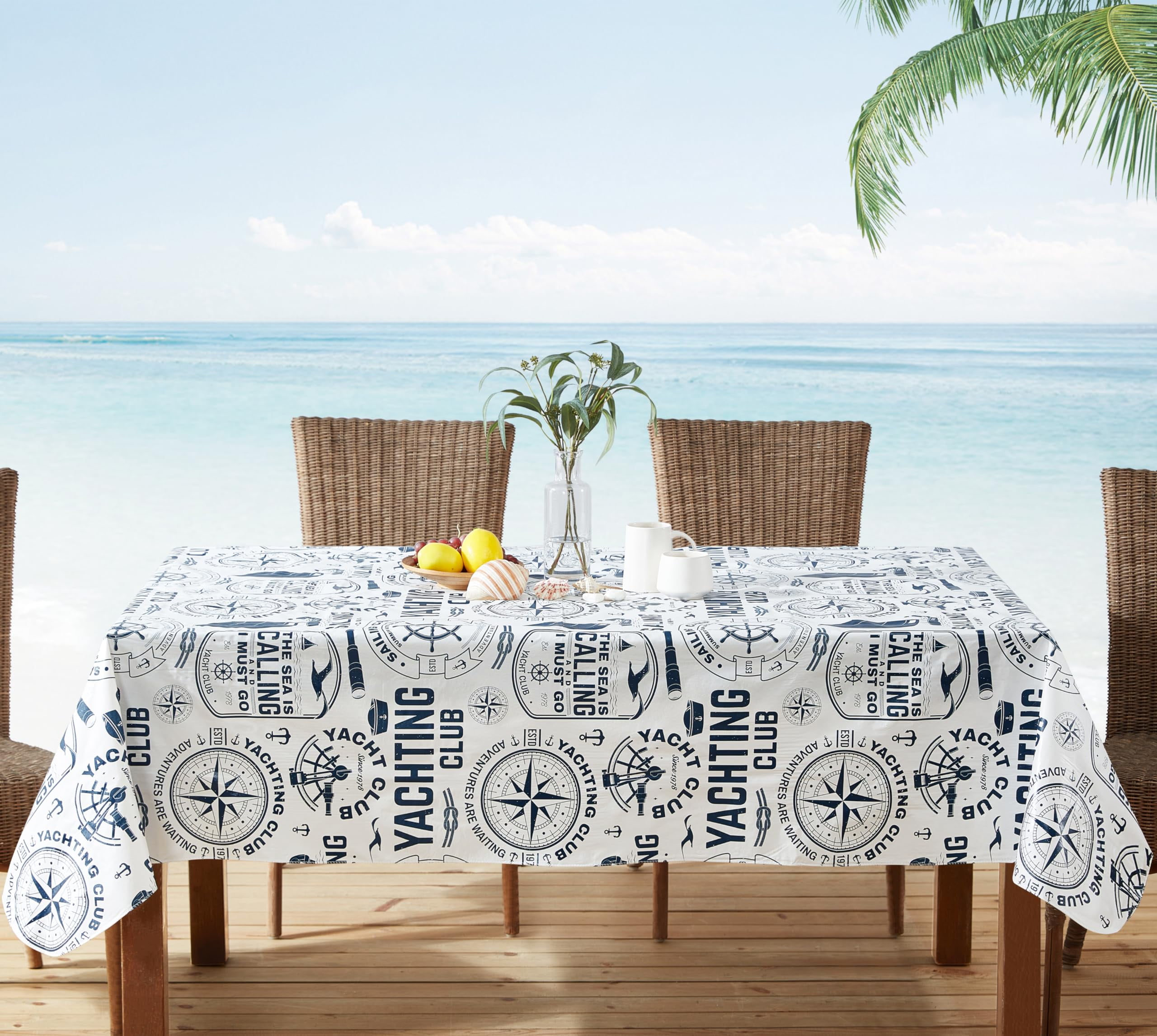Newbridge Nautical Blue 52 x 52 Inch Square Vinyl Party Tablecloth with ...