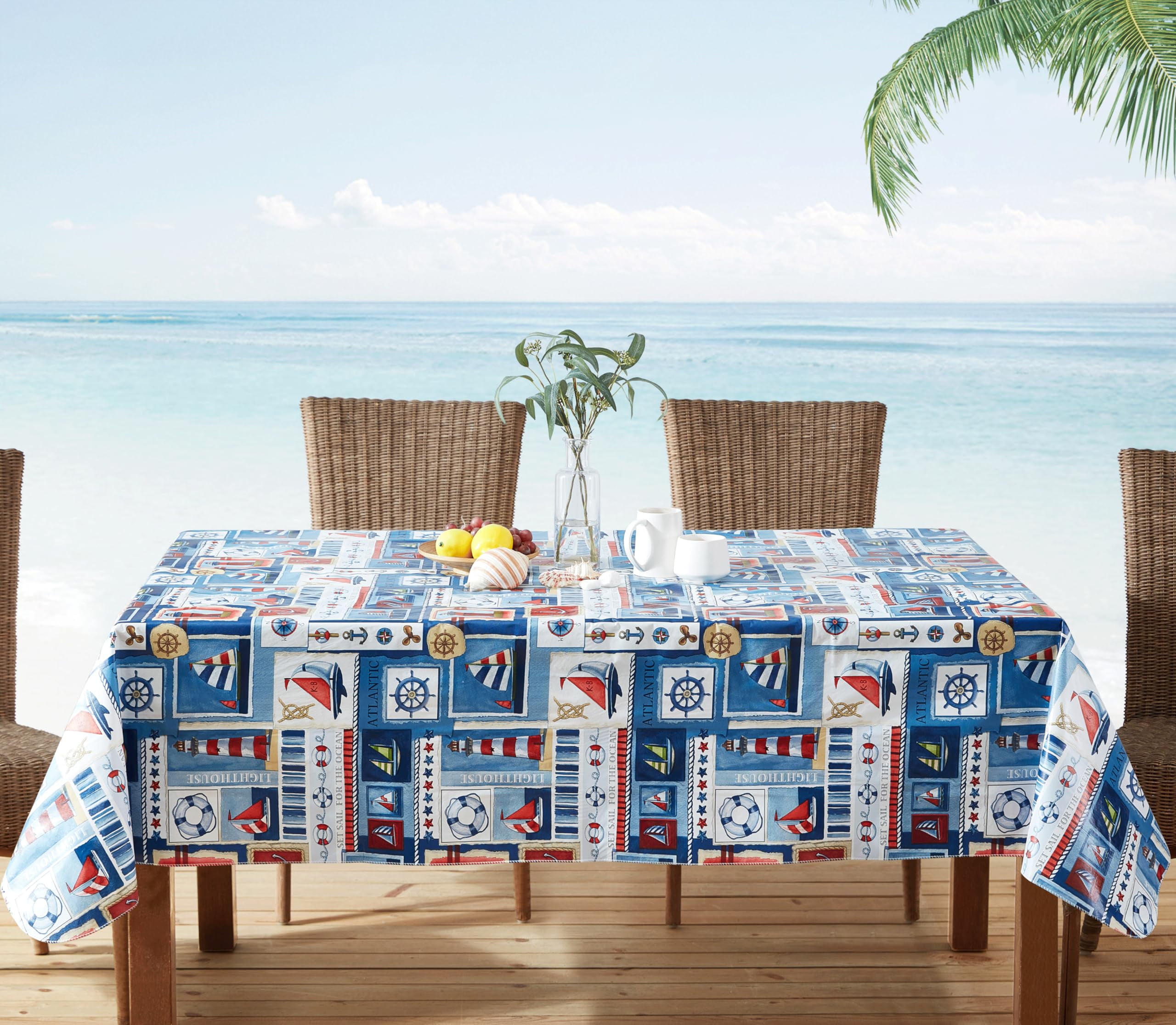 Newbridge Nautical Mile Blue Boats 52 x 52 inch Square Vinyl Flannel ...